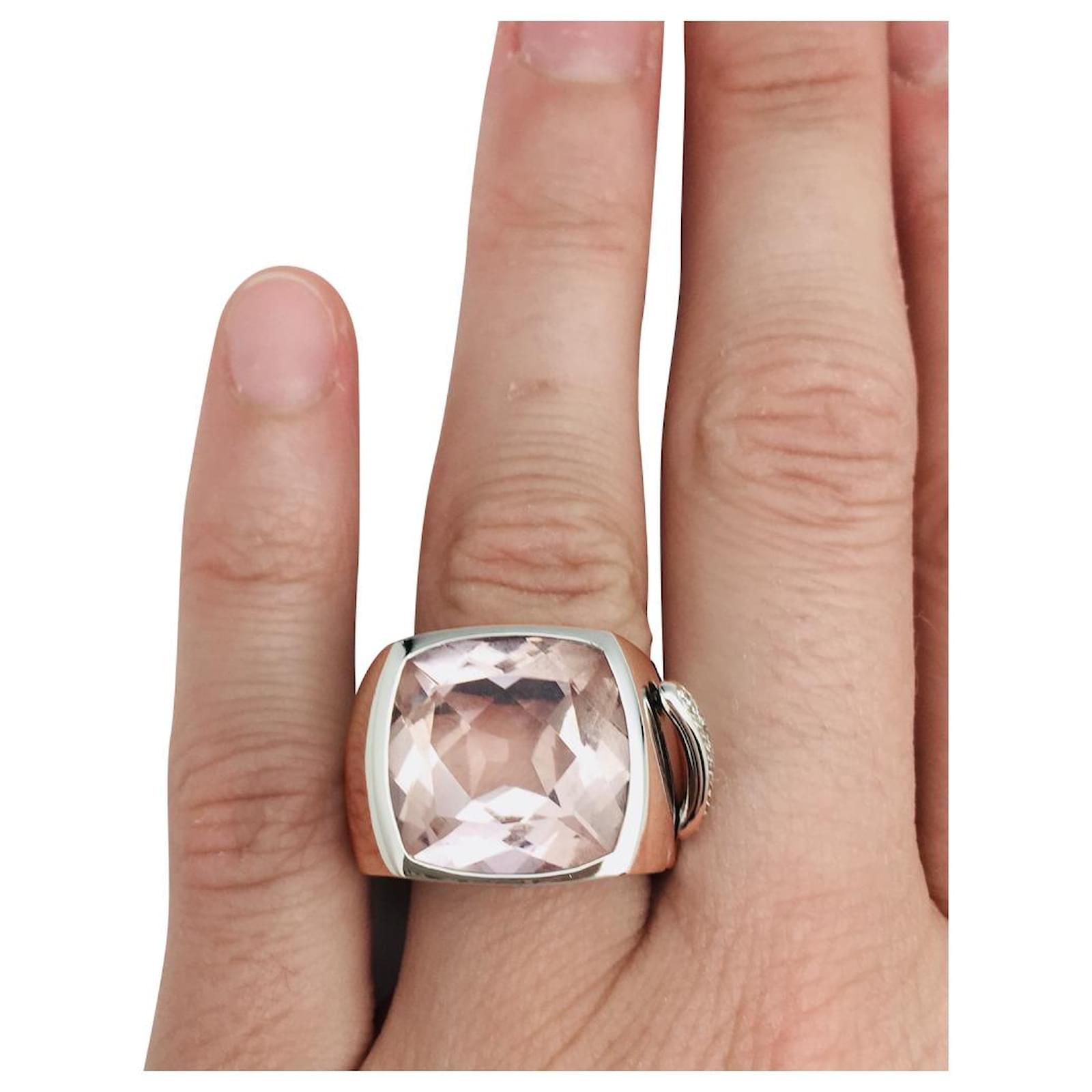 Chaumet "Lien" signet ring in white gold, diamonds and morganite. ref ...