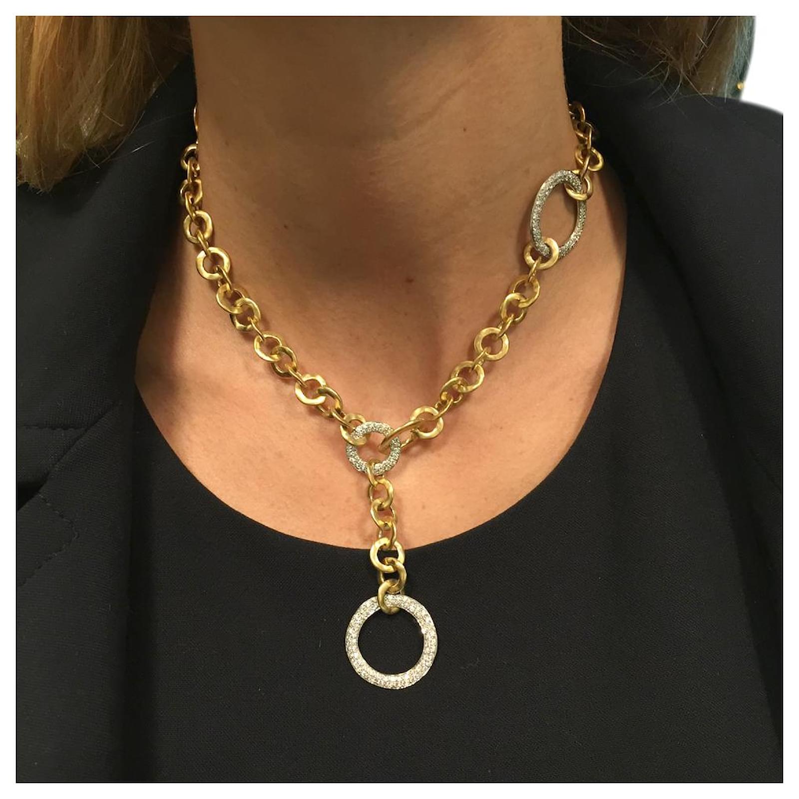 Collana di pomellato, modello "maglia piatta", due toni di oro e ...