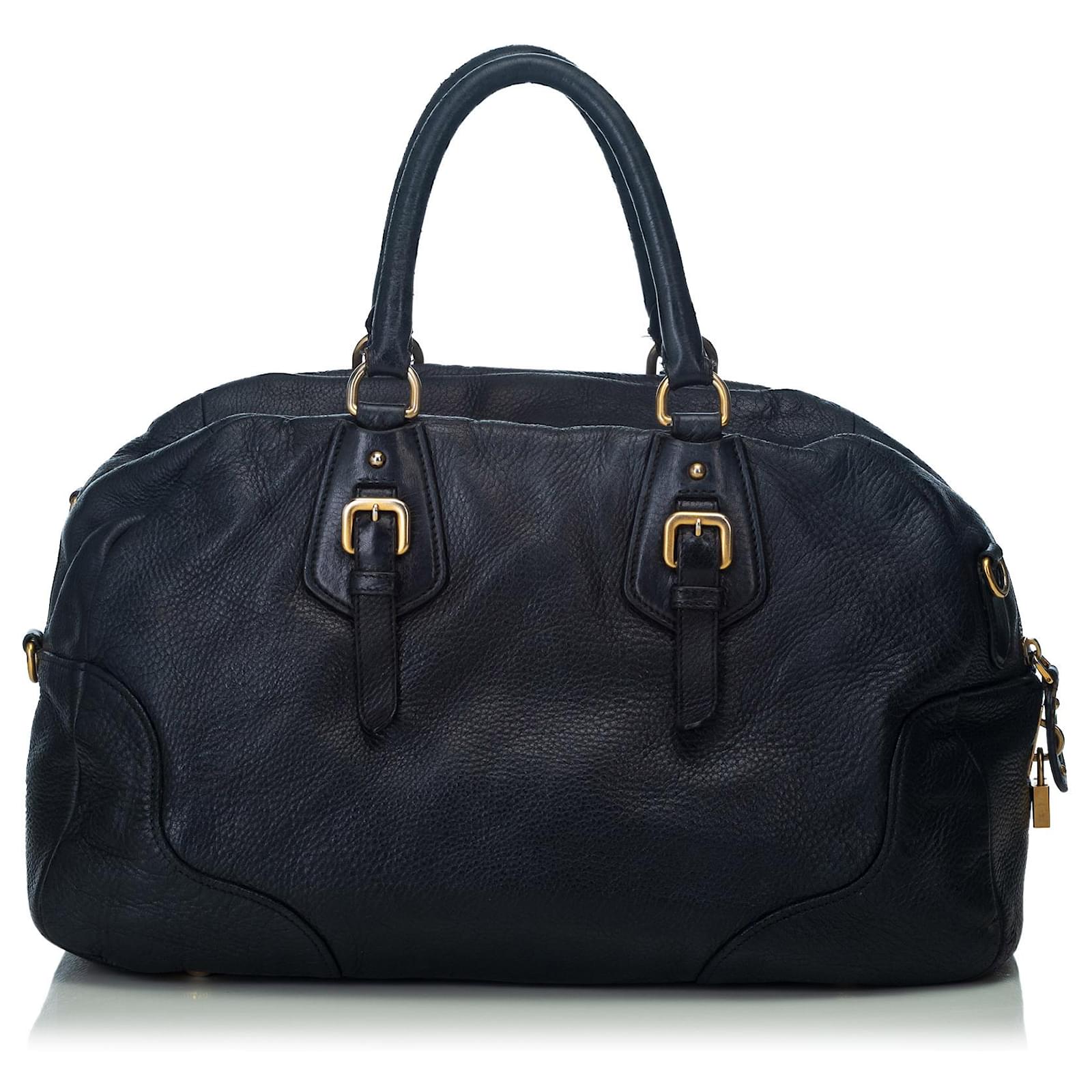 Prada Vitello Daino Cartable en cuir Veau façon poulain Noir ref.116322 ...