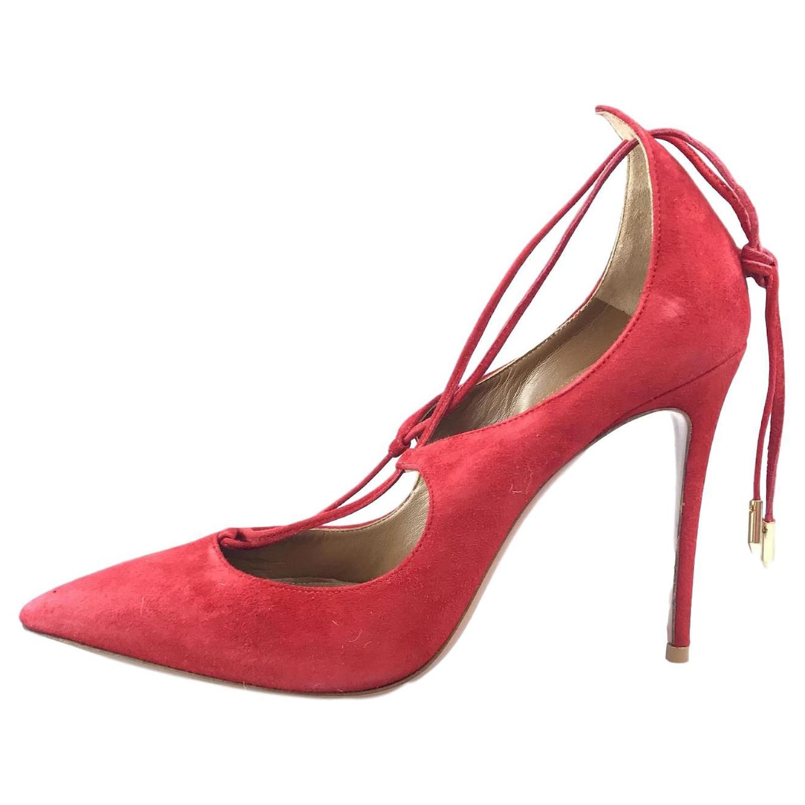 Escarpin à lacets en daim rouge Aquazzura Suede Cuir ref.117900 - Joli ...