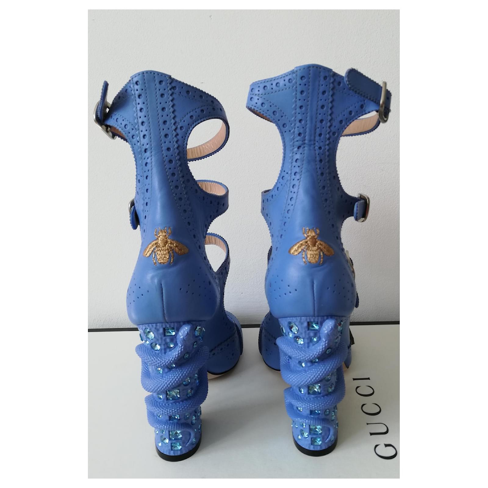 Escarpins Gucci Talons Cuir Bleu ref.118290 - Joli Closet