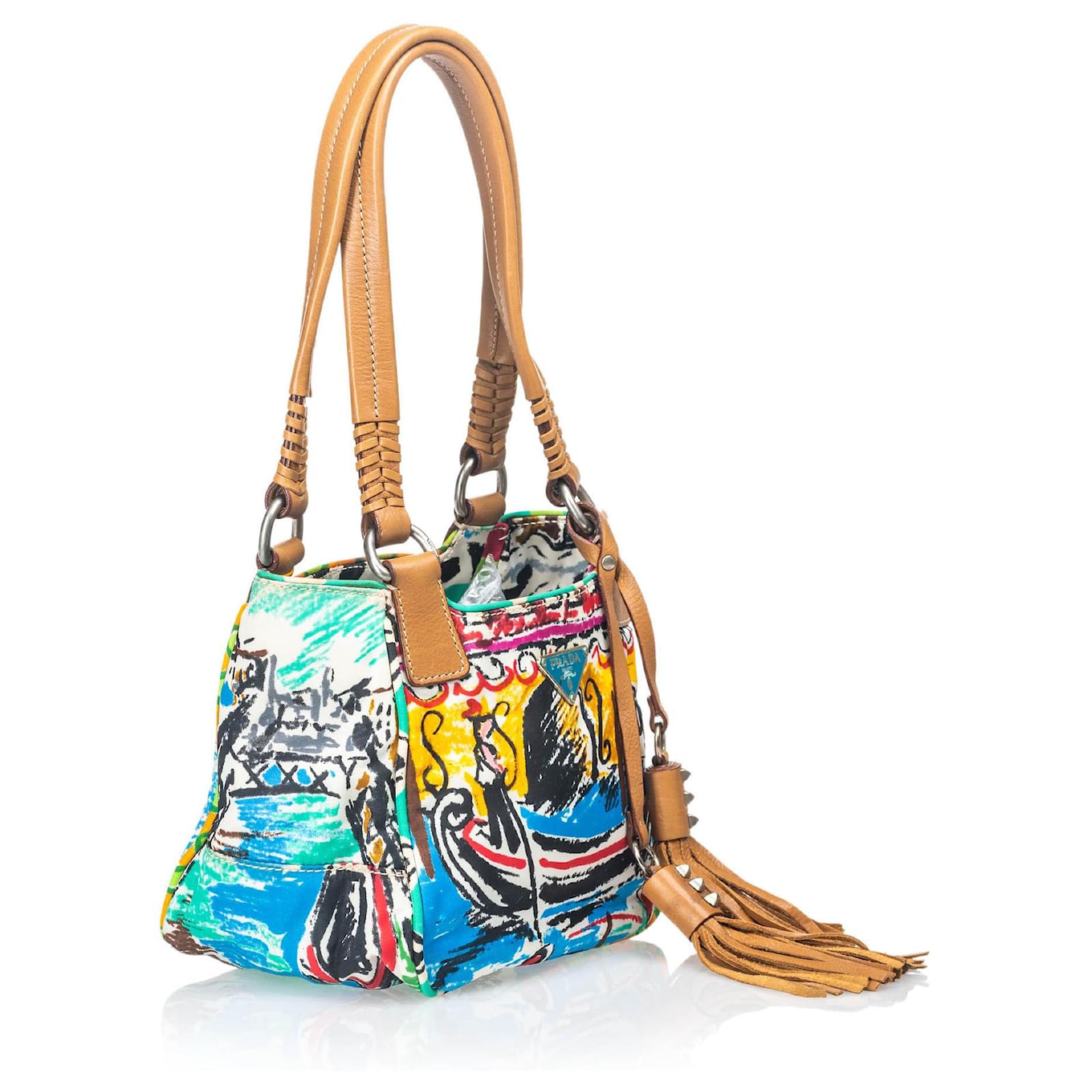 Sac à bandoulière en jacquard imprimé vert Prada Cuir Nylon Tissu ...