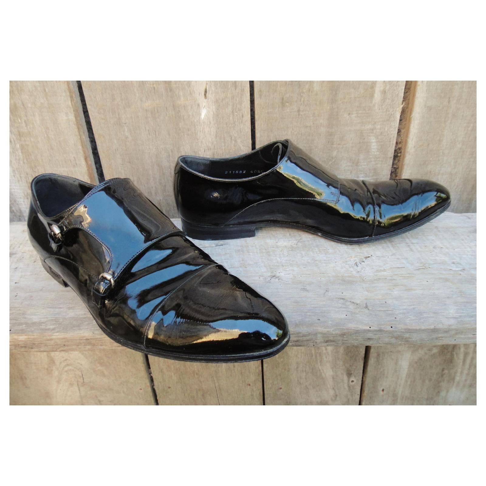 souliers vernis double boucle Gucci Cuir vernis Noir ref.129657 - Joli ...