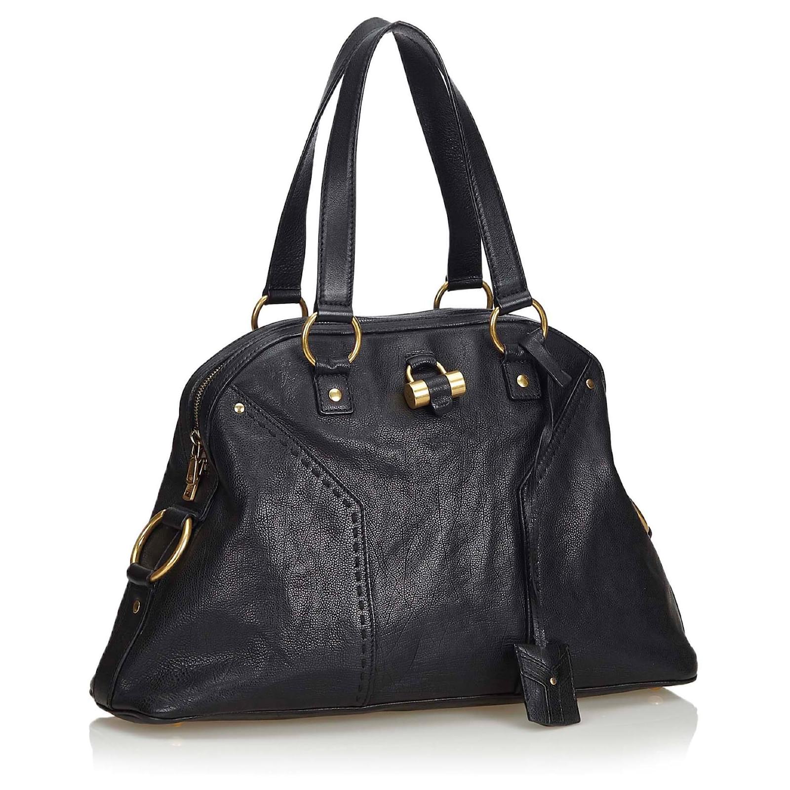 Yves Saint Laurent Sac à main Muse en cuir noir YSL ref.130215 - Joli ...