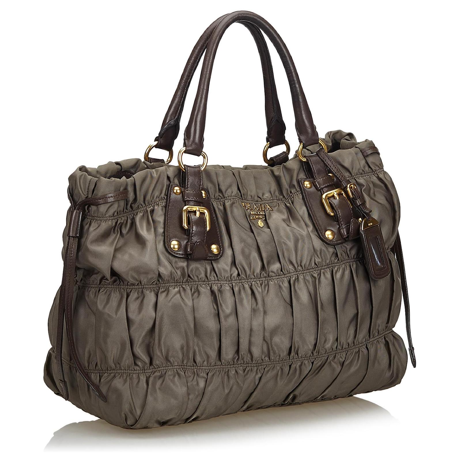 Prada Brown Gathered Nylontasche Braun Dunkelbraun Leder Tuch ref.131391 - Joli Closet