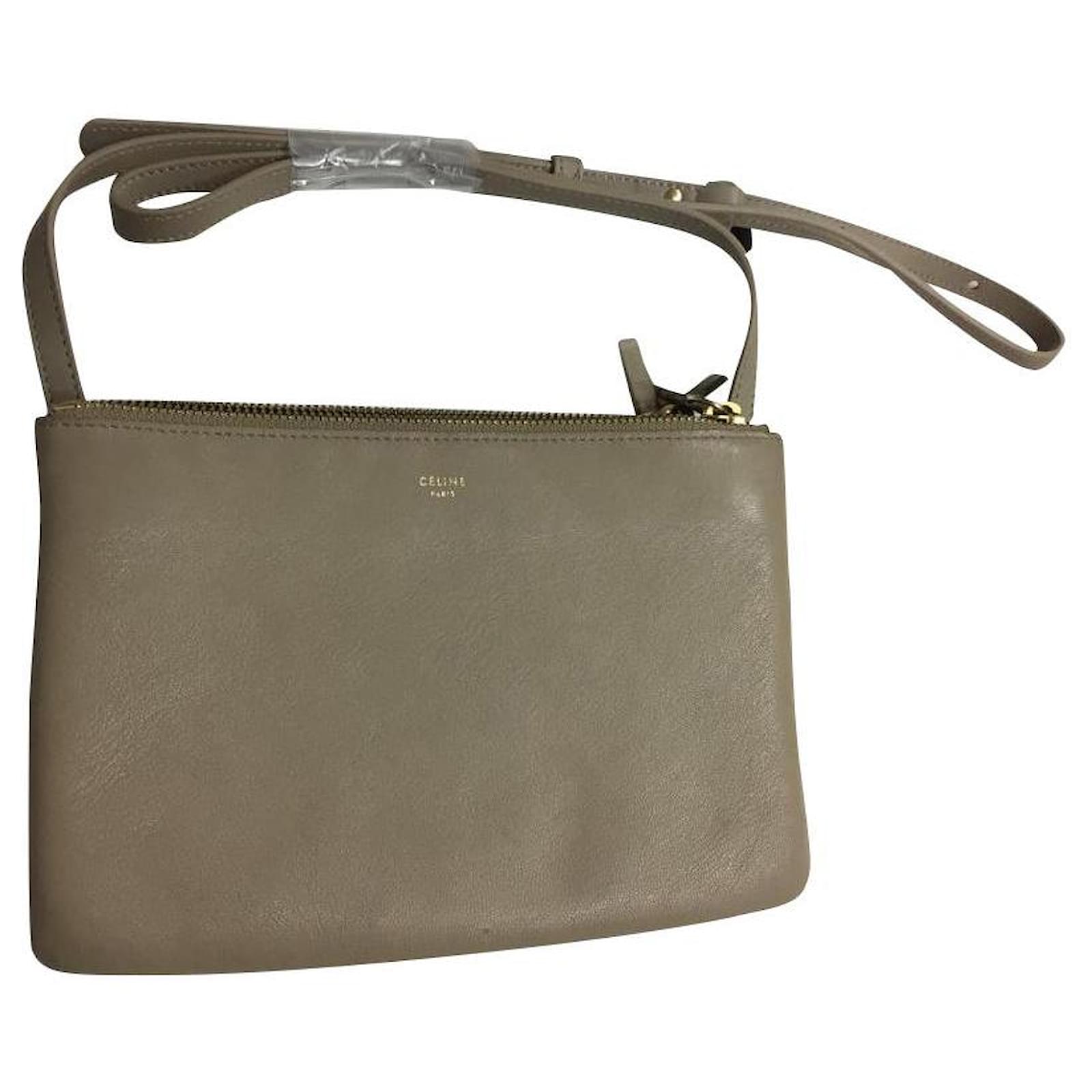 Céline CELINE TRIO BAG IN SMOOTH LAMBSKIN Beige Leather ref.134204 ...