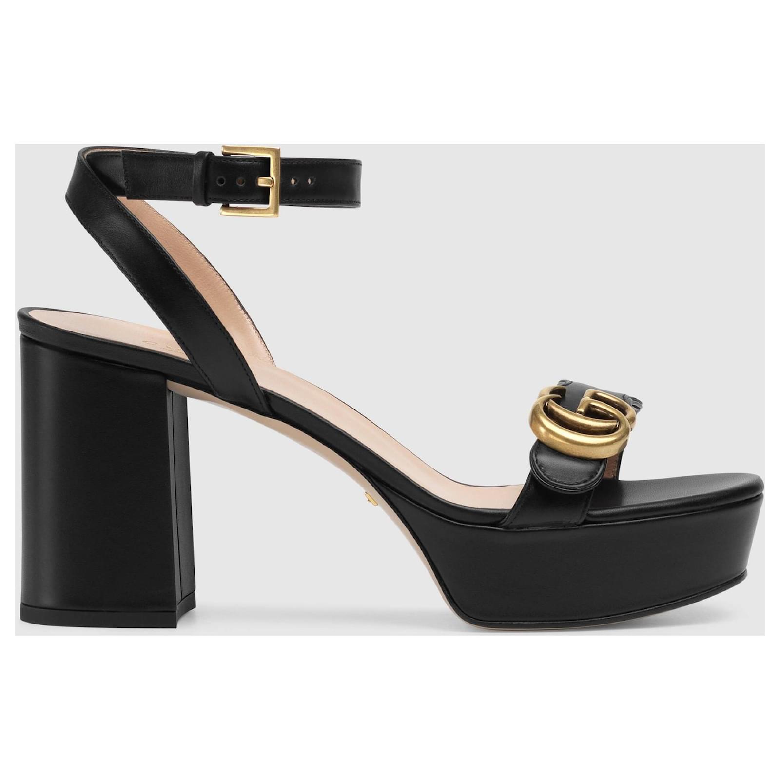 GUCCI Sandale à plateforme doublée G BLACM NOUVEAU 100% Cuir Noir ref ...