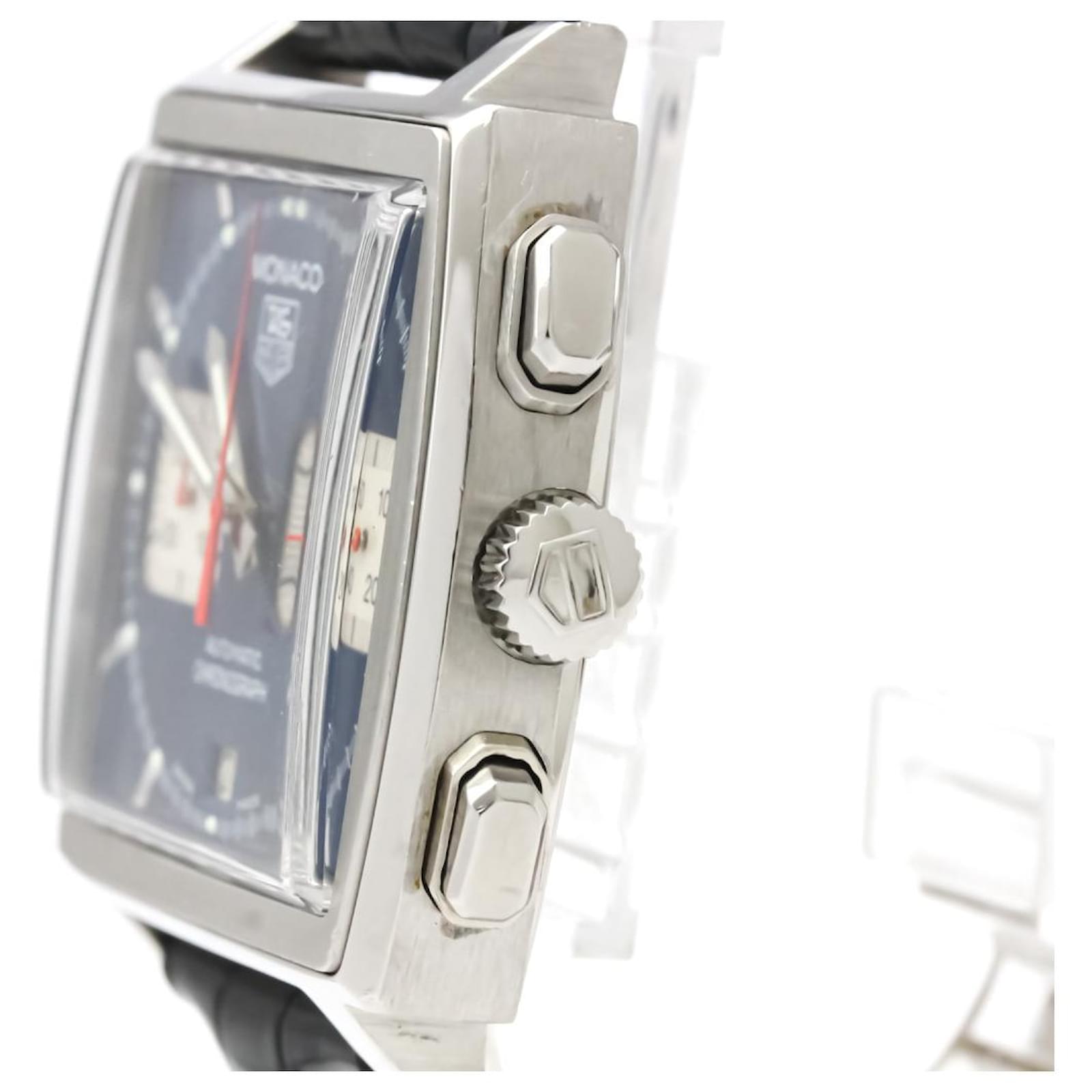 Tag Heuer Argent Acier Inoxydable Monaco Automatique CW2113 Cuir Métal ...