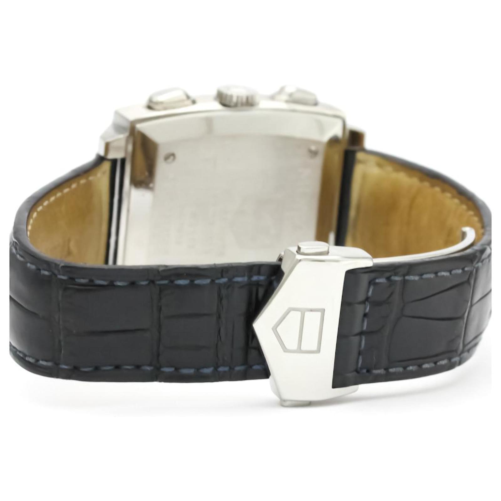 Tag Heuer Argent Acier Inoxydable Monaco Automatique CW2113 Cuir Métal ...