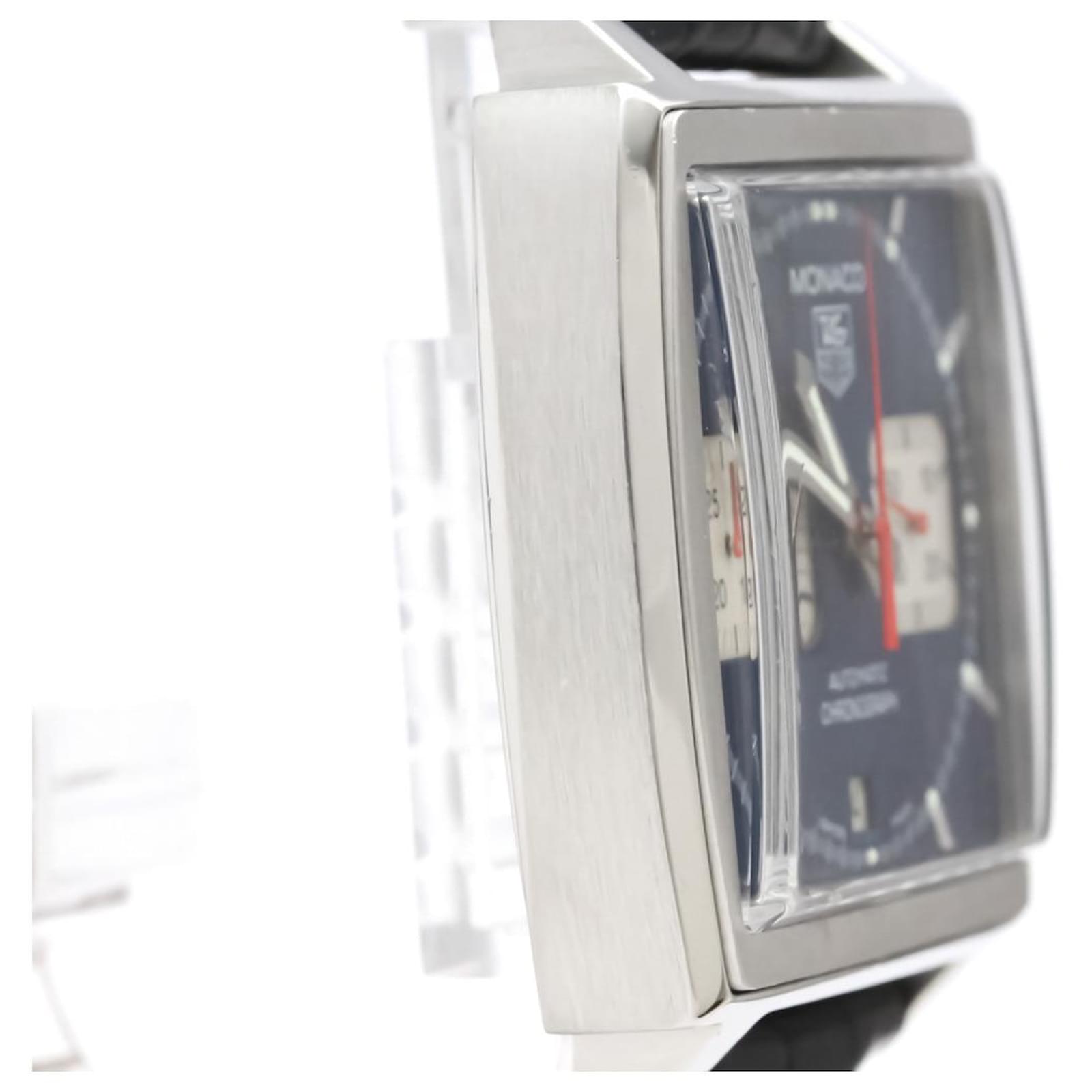 Tag Heuer Argent Acier Inoxydable Monaco Automatique CW2113 Cuir Métal ...
