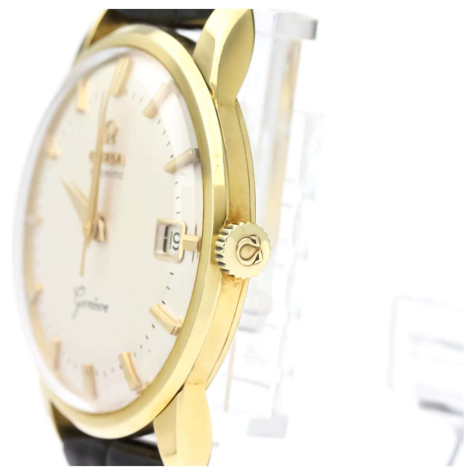 Omega Gold 18K Yellow Gold Geneve Automatic 14703 Black Golden Leather ...