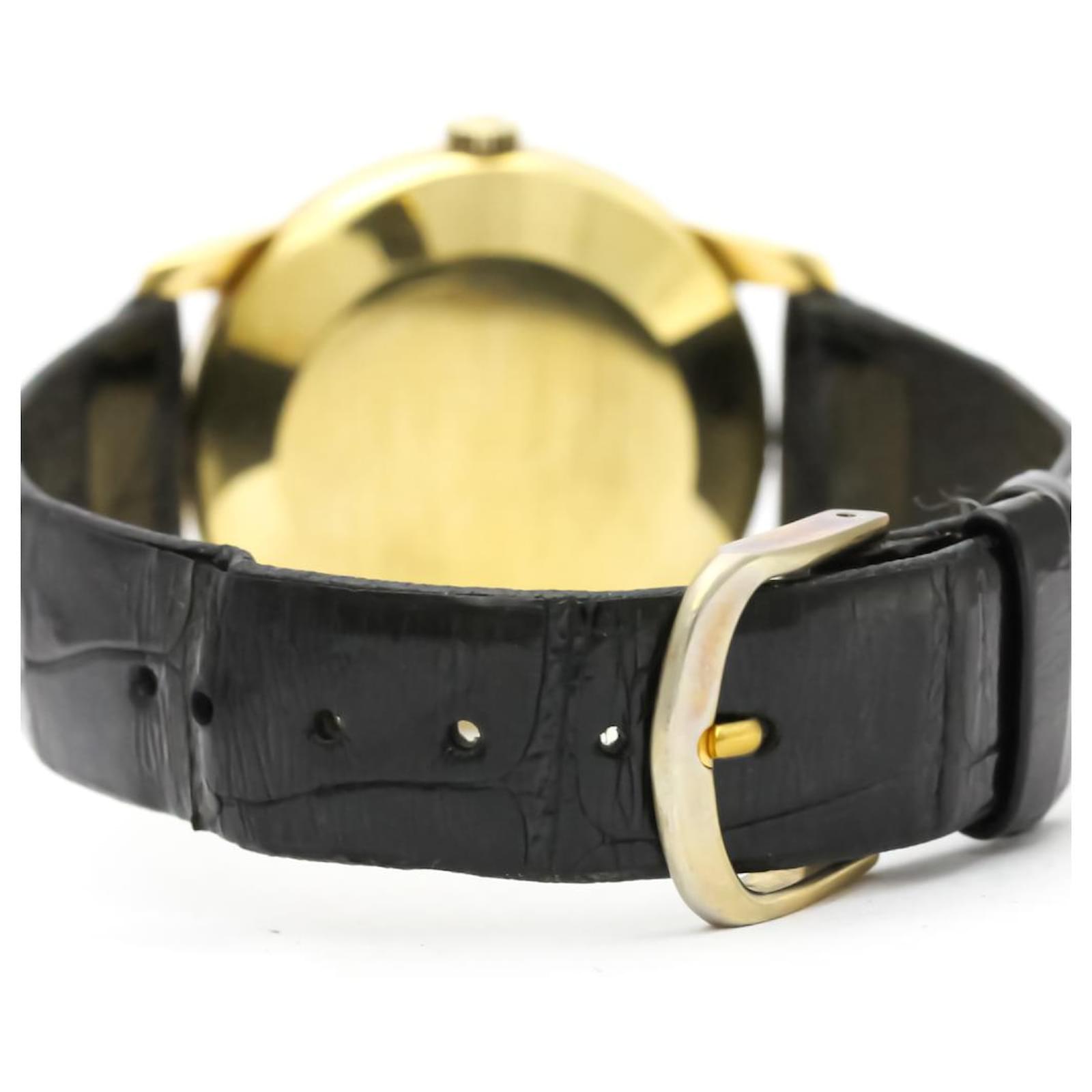Omega Gold 18K Yellow Gold Geneve Automatic 14703 Black Golden Leather ...