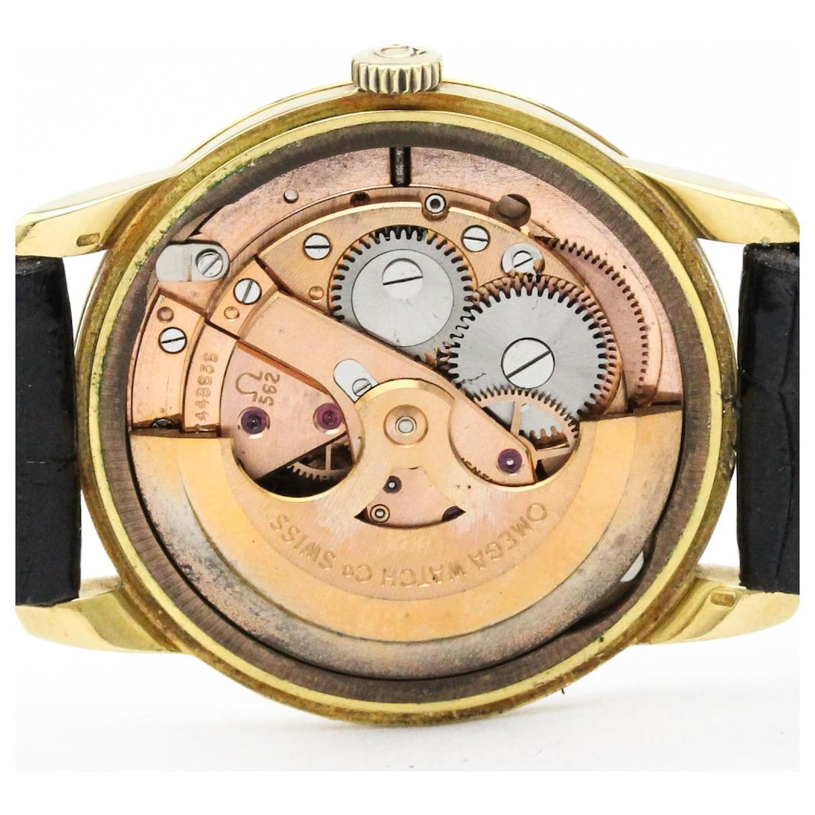 Omega Oméga Or 18K Or Jaune Geneve Automatique 14703 Cuir Métal Noir ...