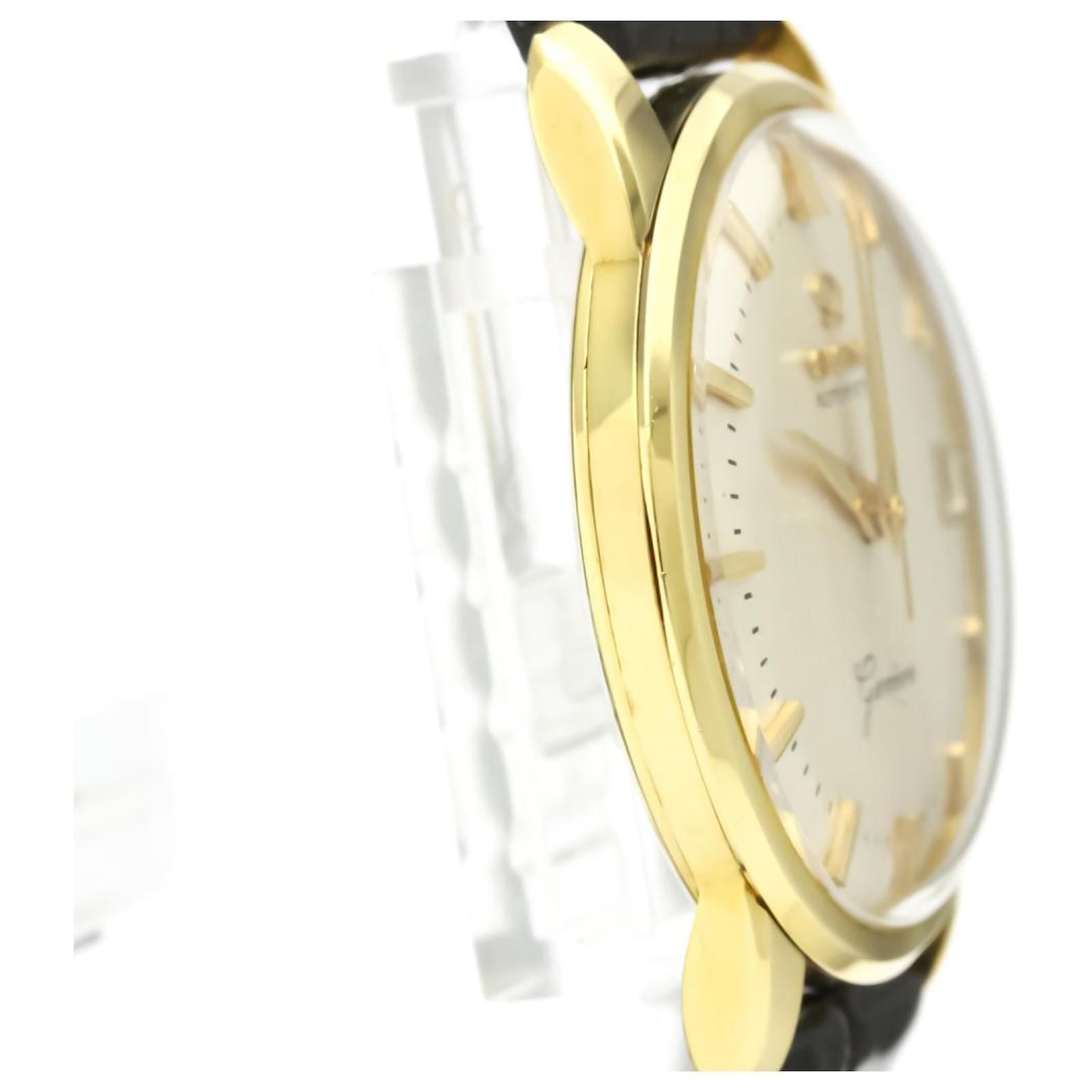 Omega Gold 18K Yellow Gold Geneve Automatic 14703 Black Golden Leather ...
