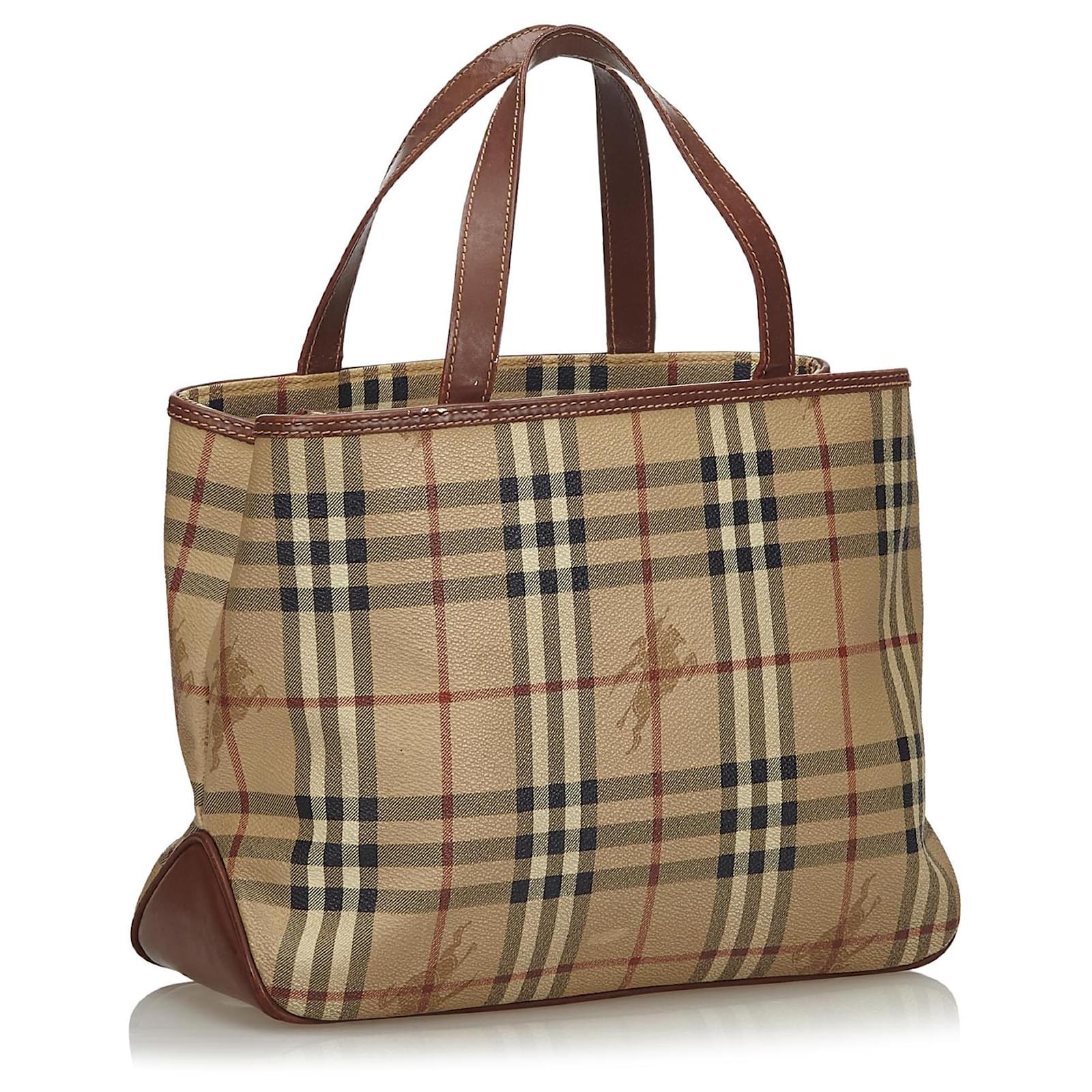 Burberry - cabas en toile enduite de damier Haymarket Cuir Tissu Marron ...