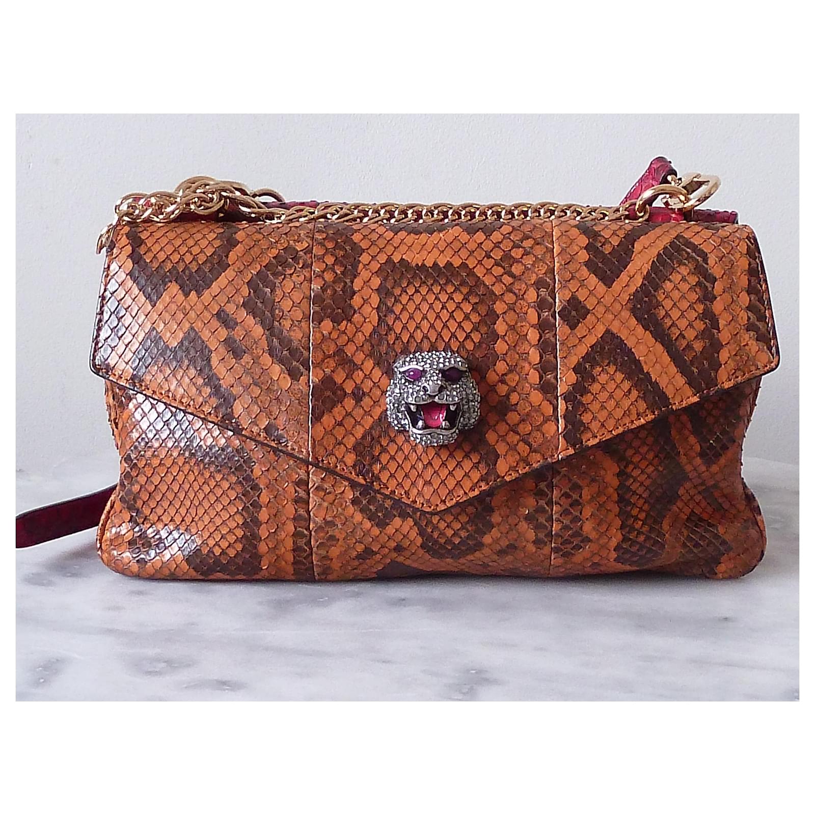 GUCCI MARMONT DOUBLE BANDOULIERES PYTHON Multicolore ref.144023 - Joli Closet