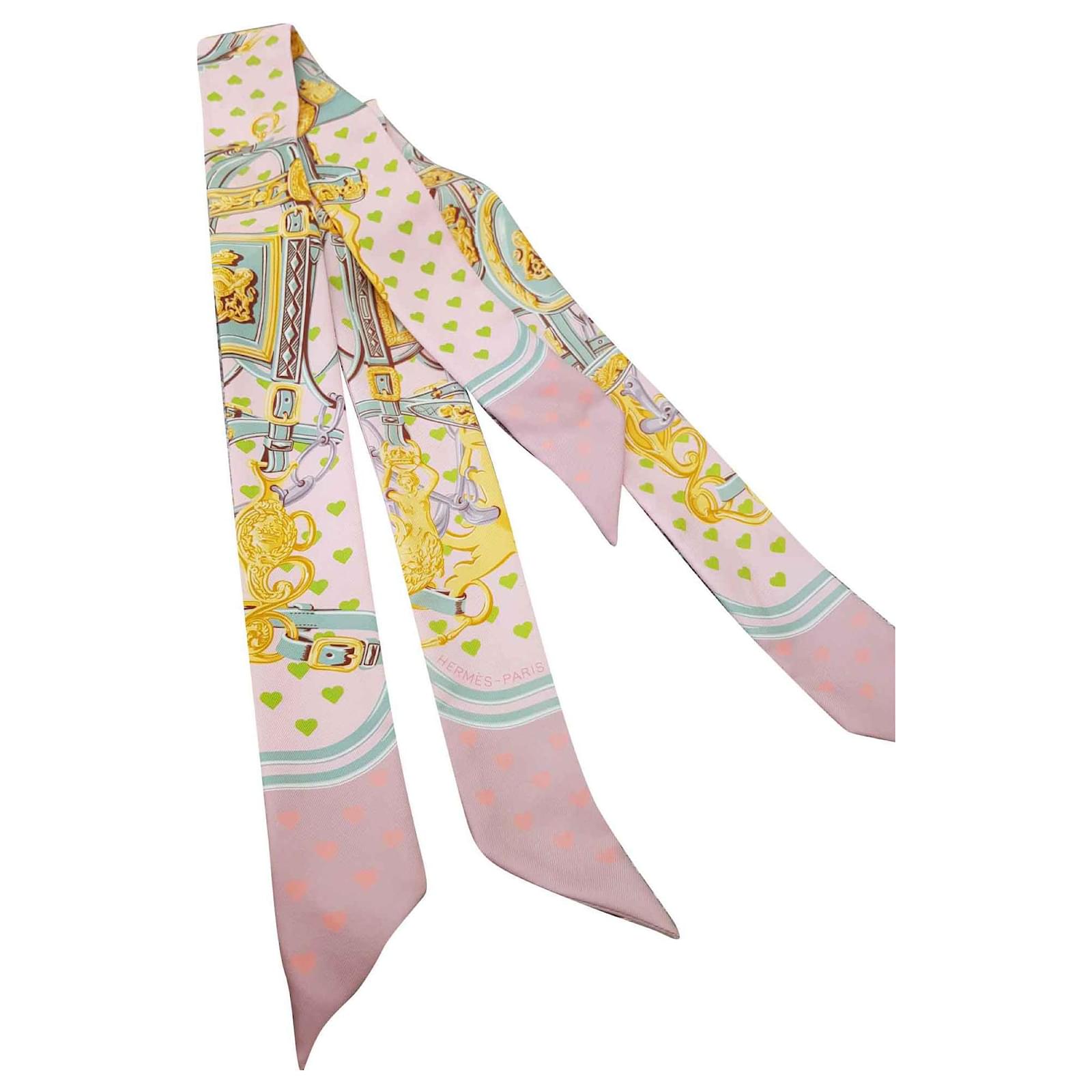 Hermès Hermes paire de Brides de Gala collection twilly limitée Soie Rose ref.146741 - Joli Closet