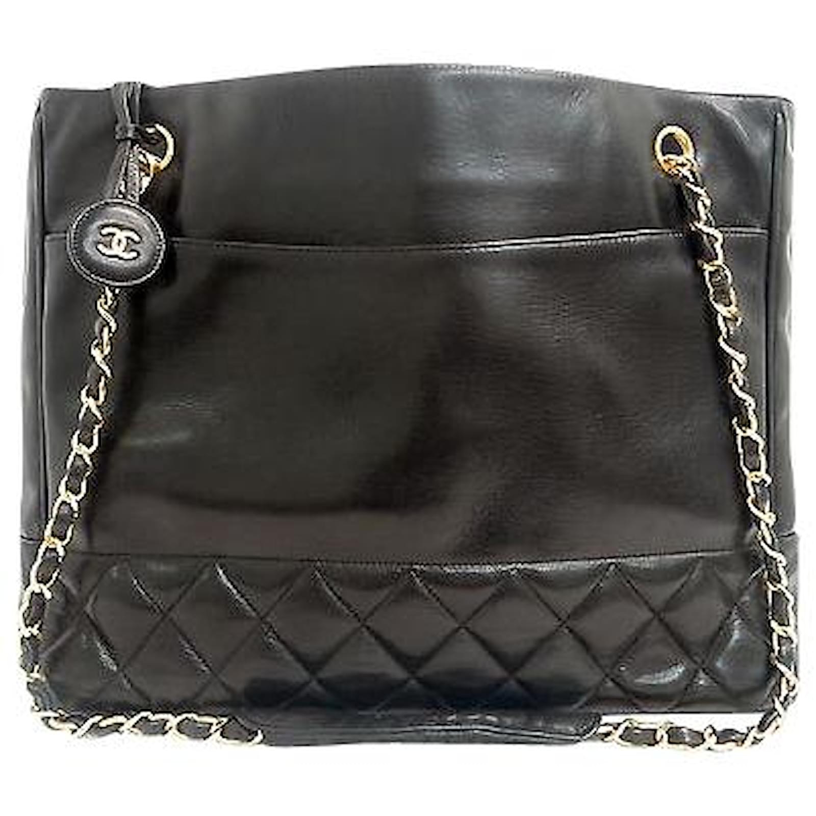 Sac cabas vintage Chanel Cuir Noir ref.148471 - Joli Closet