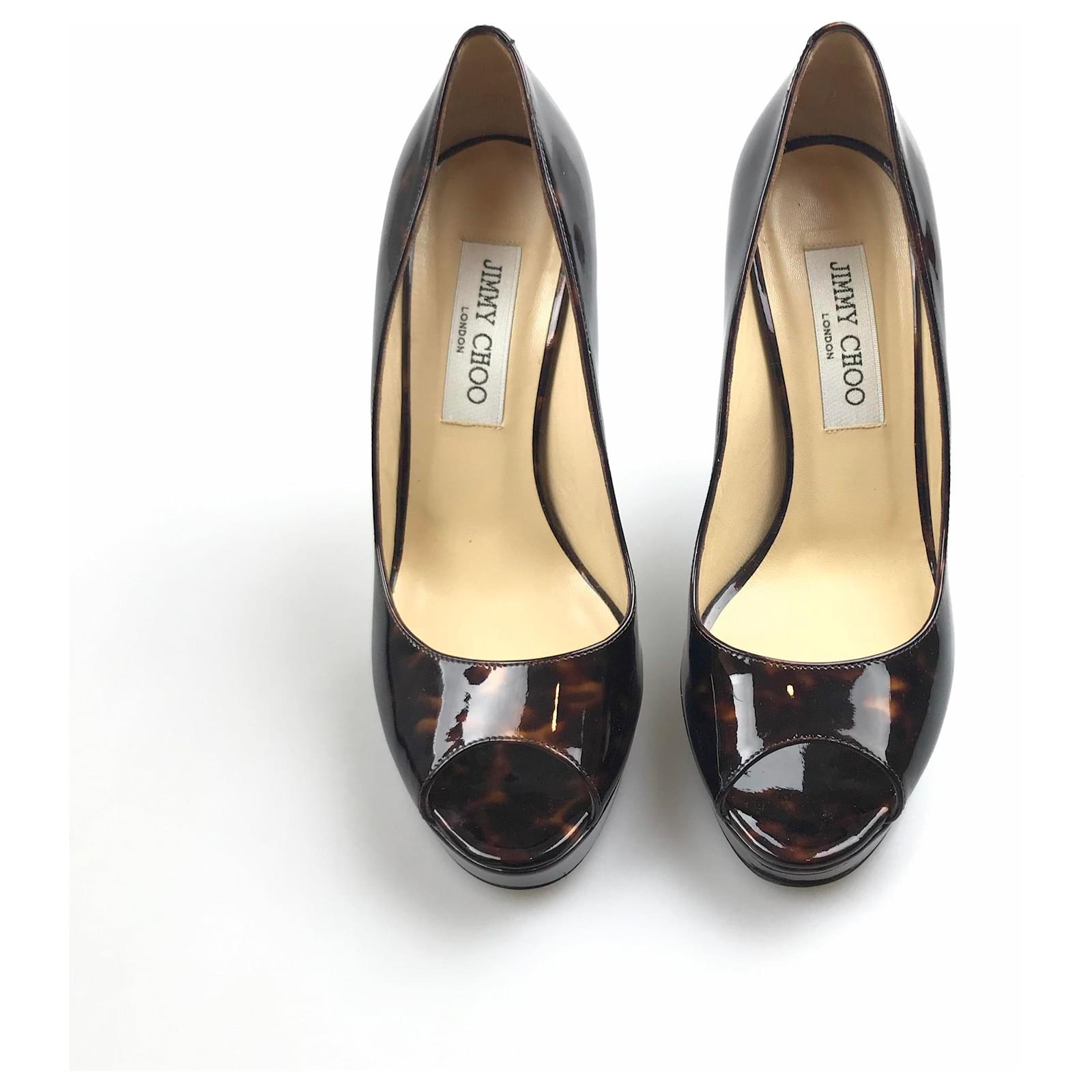 Jimmy Choo Talons en cuir verni à imprimé animal marron Cuir vernis ref ...