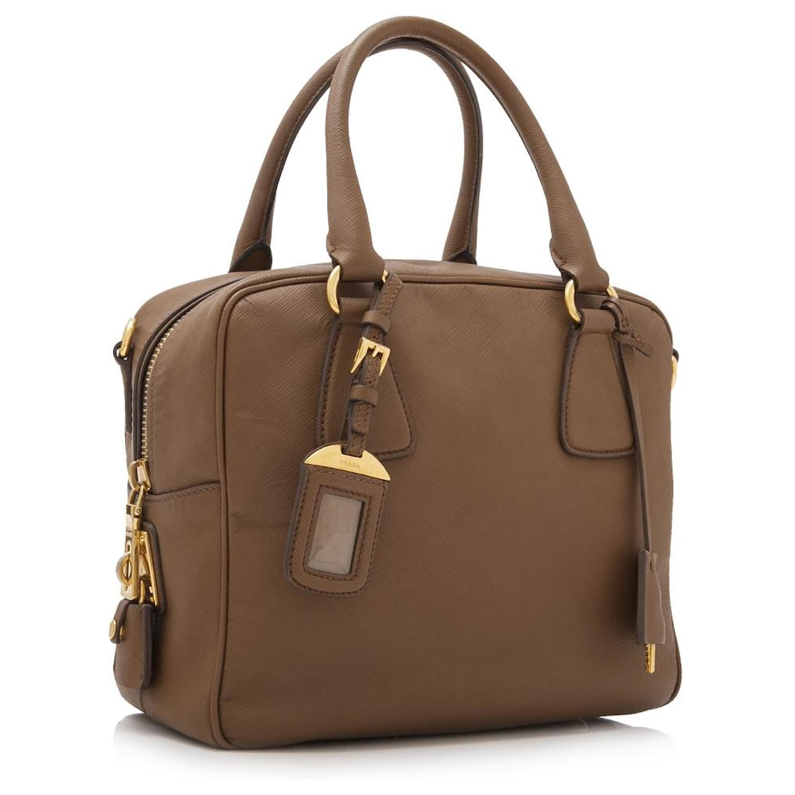Prada Brown Saffiano Lux Sacoche Cuir Marron ref.153551 - Joli Closet