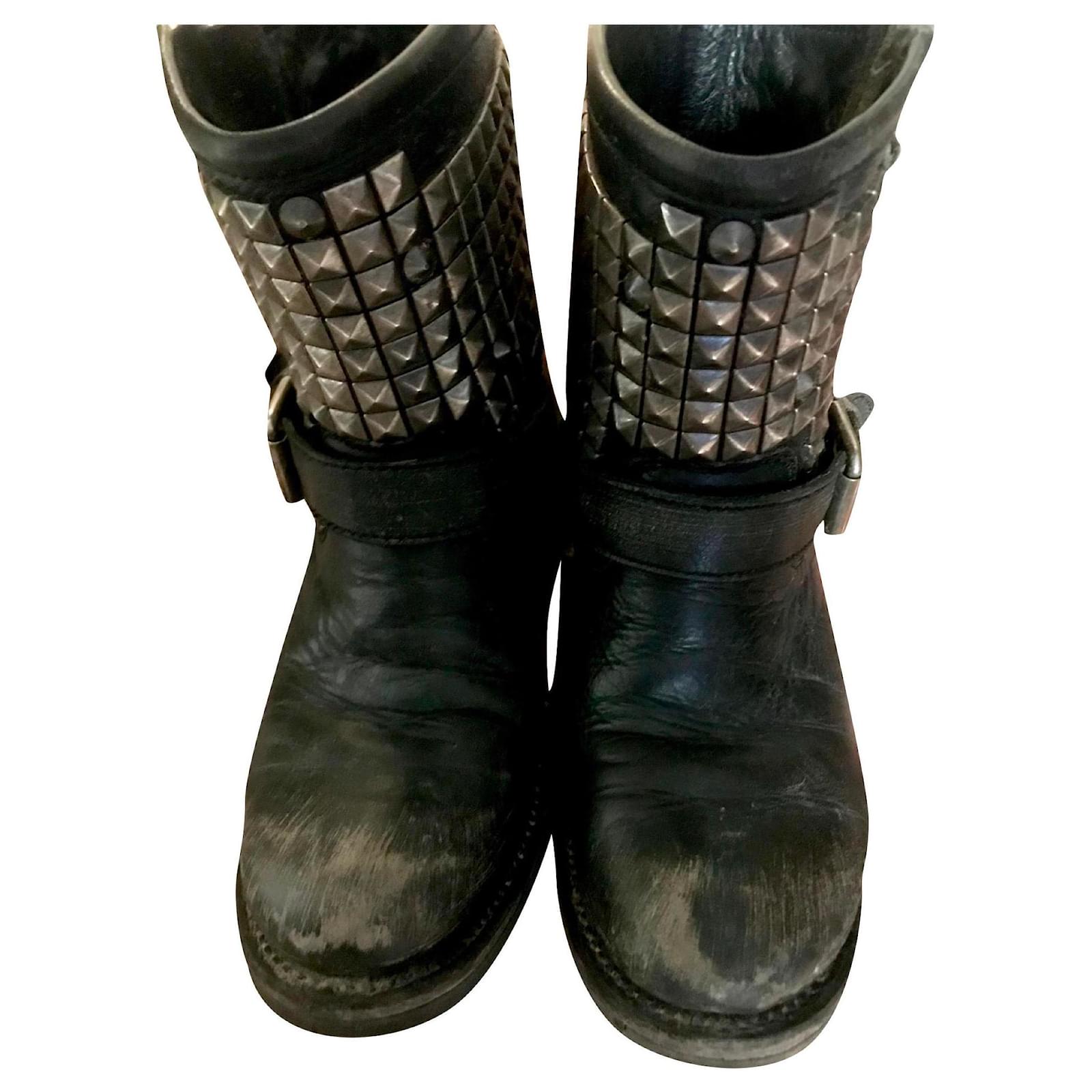 Ash Bottes motardes en cuir noires à clous Nickel TENNESSE ref.155193 ...