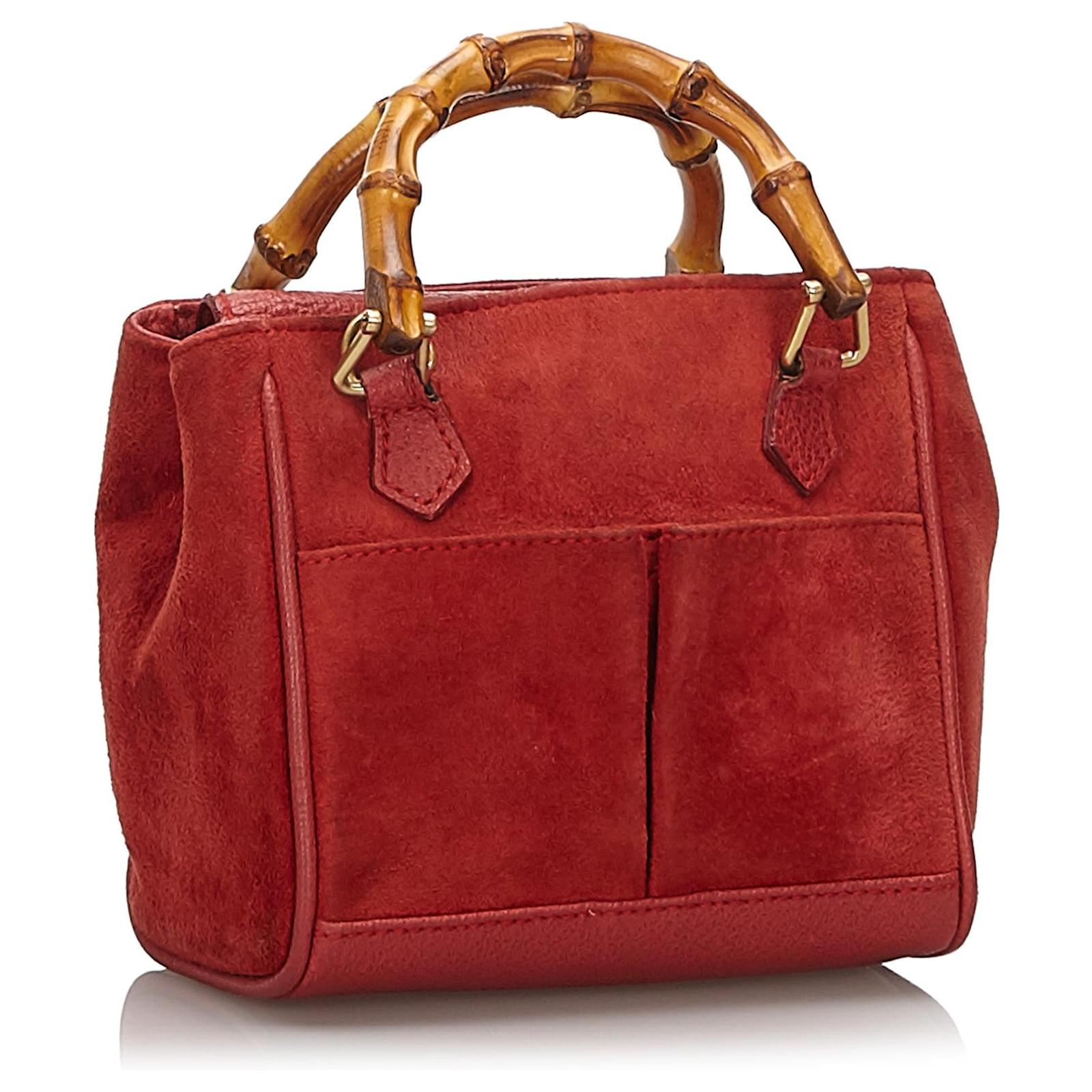 Gucci Cartable en daim de bambou rouge Suede Cuir ref.158770 - Joli Closet