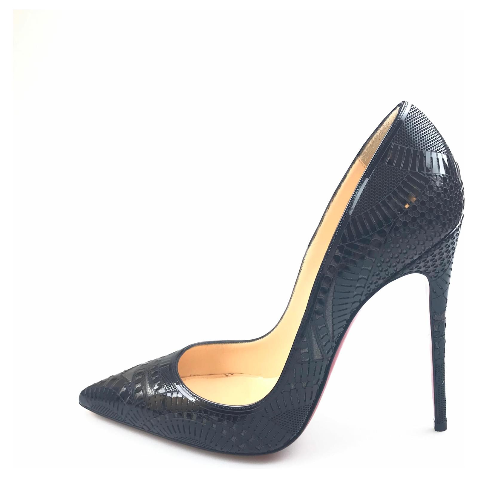 Christian Louboutin Talon Cuir Verni Noir ref.159221 - Joli Closet