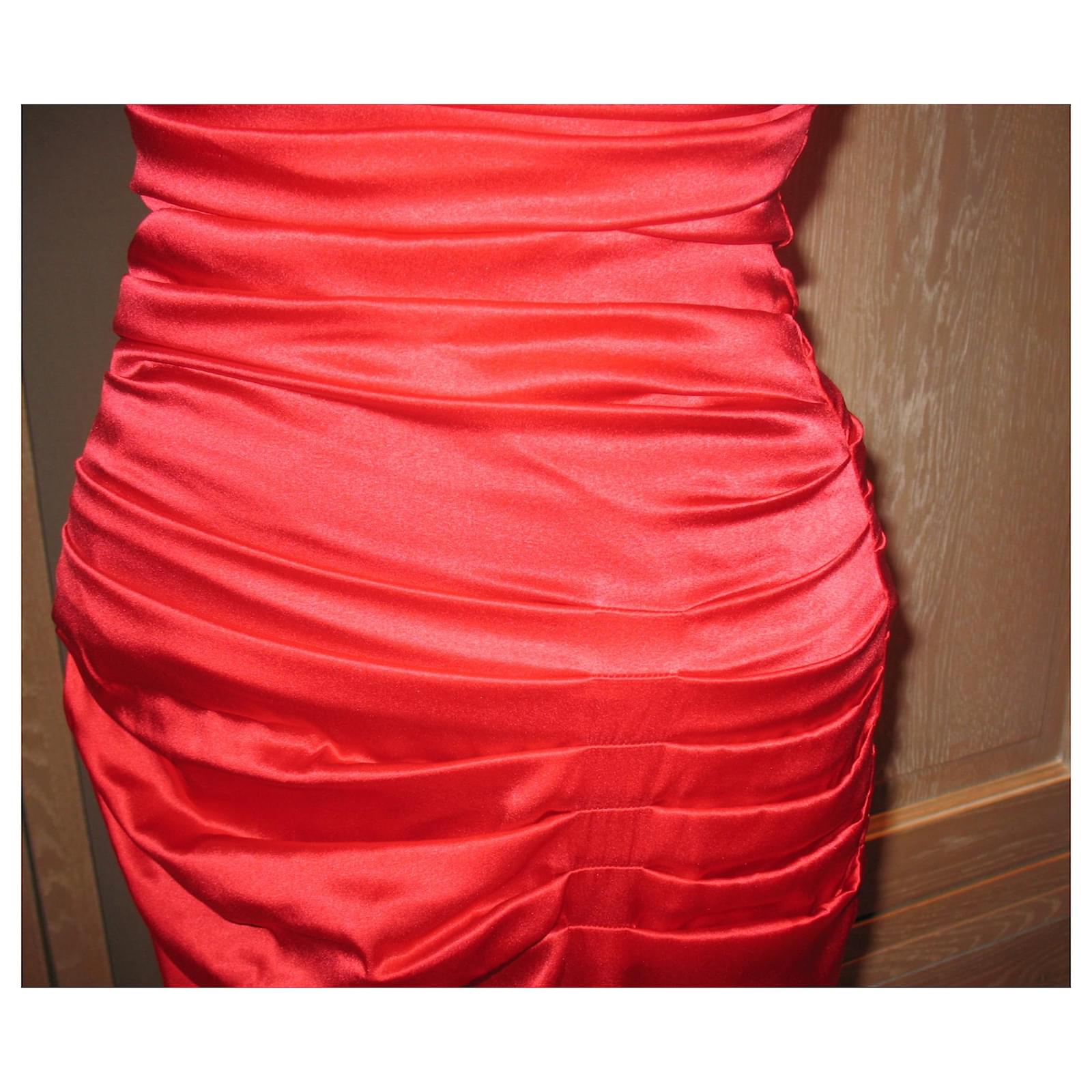 Autre Marque Red silk satin draped dress of Luc Duchene ref.159609 ...