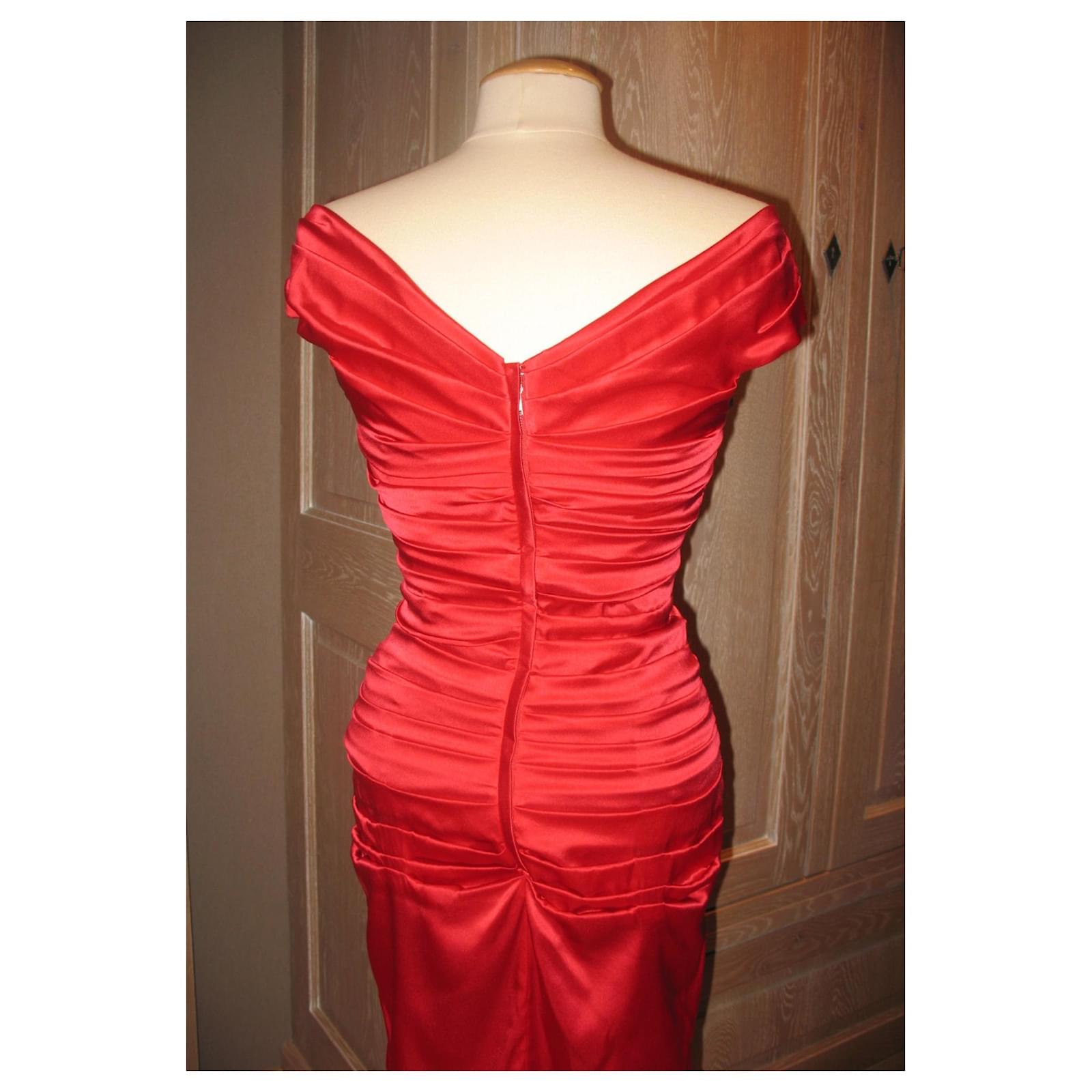 Autre Marque Red silk satin draped dress of Luc Duchene ref.159609 ...