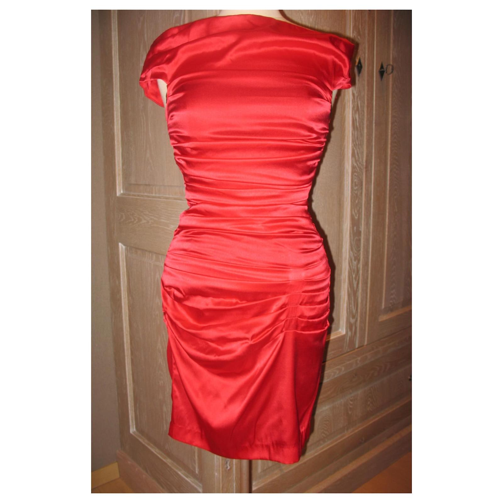 Autre Marque Red silk satin draped dress of Luc Duchene ref.159609 ...