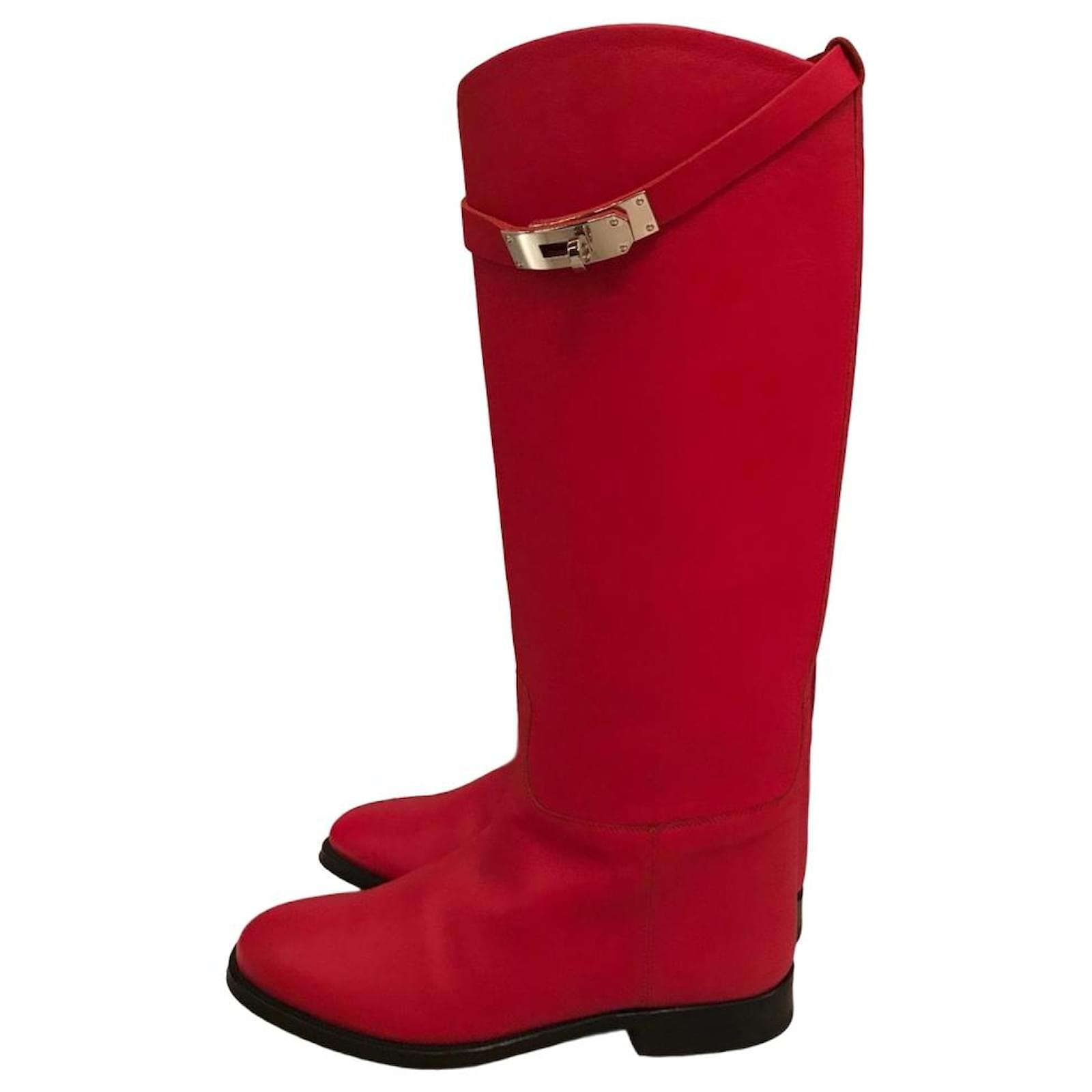 Hermès Jumping boots Cuir d'agneau Rouge ref.161286 - Joli Closet