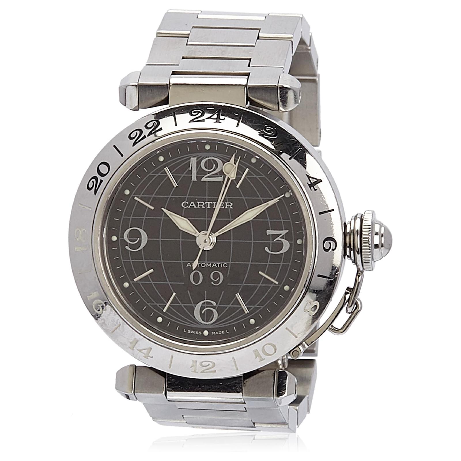 Cartier Silver Stainless Steel Pasha C Meridian 2550 Black Silvery Metal ref.165782 - Joli Closet