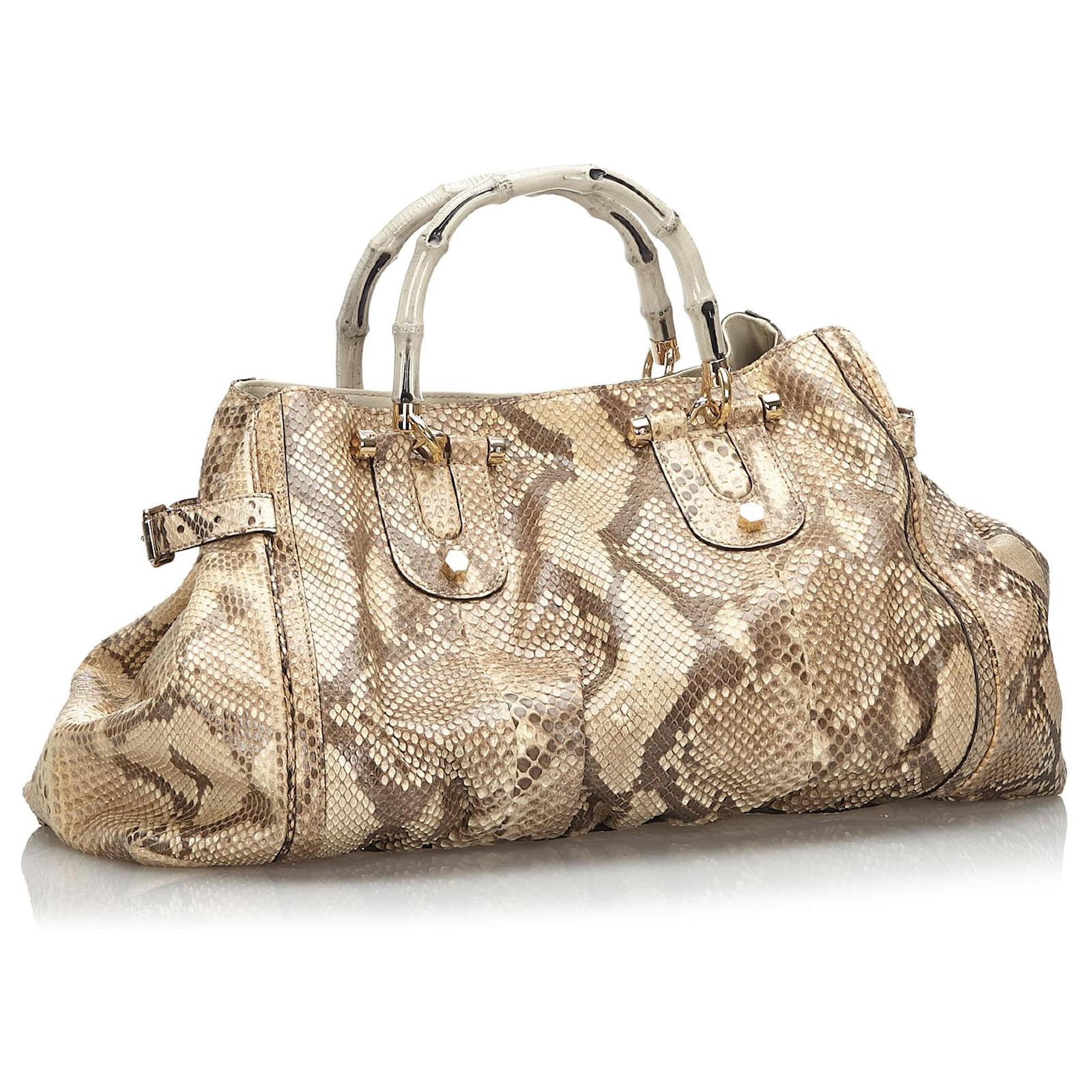 Gucci Brown Python Pop Bamboo Sac à main Cuir Marron ref.166510 - Joli ...