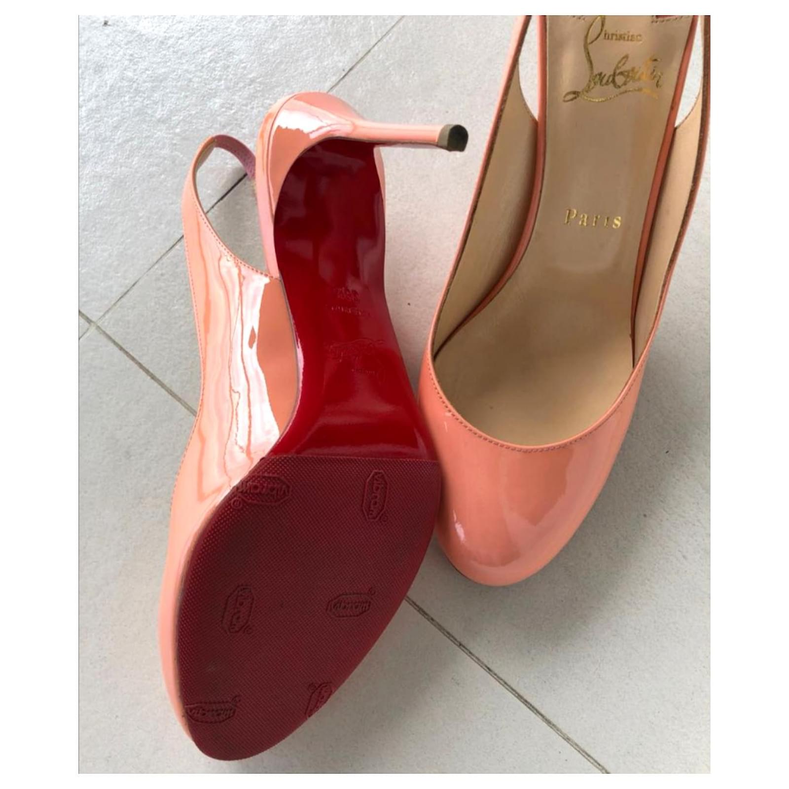 Christian Louboutin peach slingback pumps shoes EU38.5 Patent leather ...
