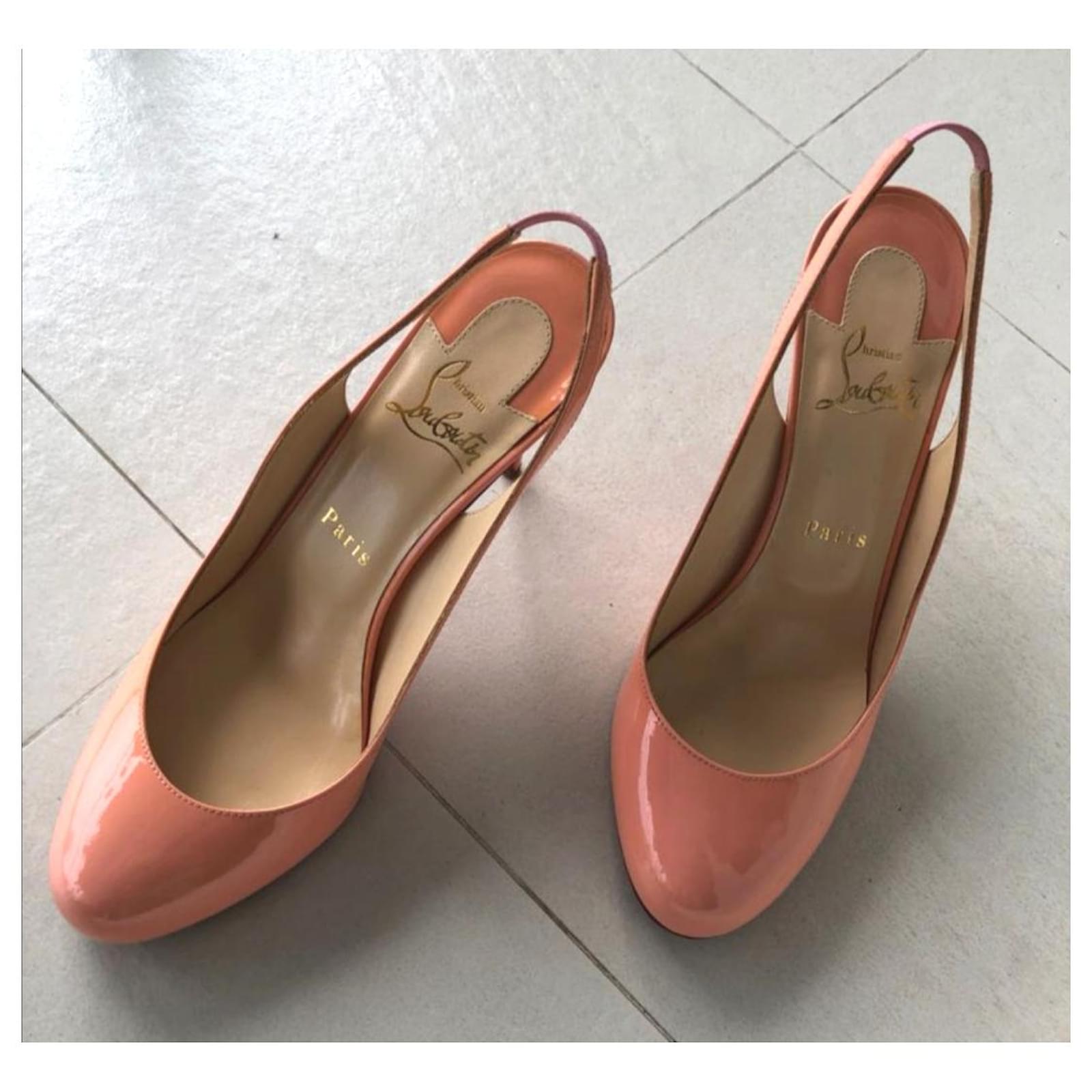 Christian Louboutin peach slingback pumps shoes EU38.5 Patent leather ...