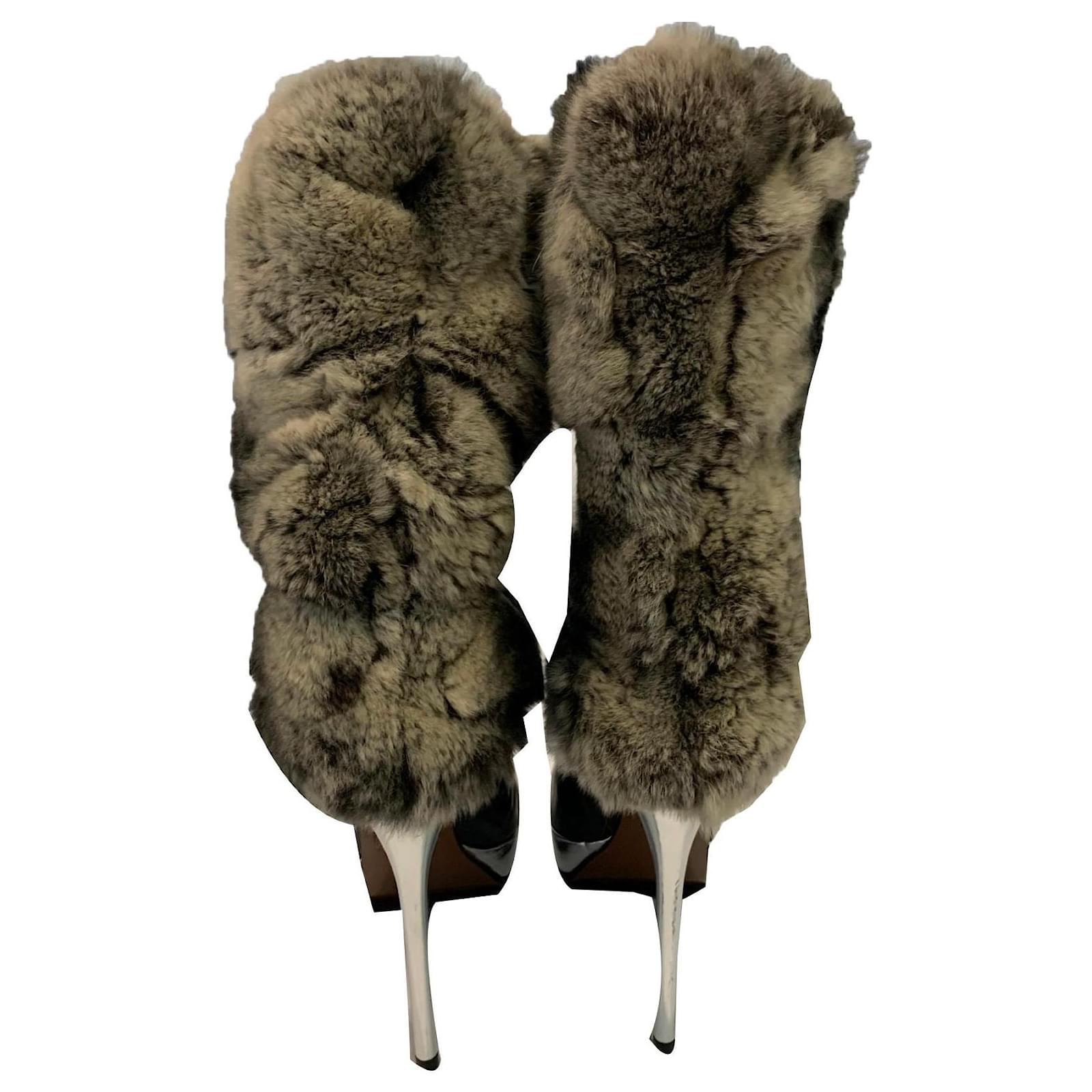Walter Steiger Boots Black Grey Leather Fur ref.171204 - Joli Closet