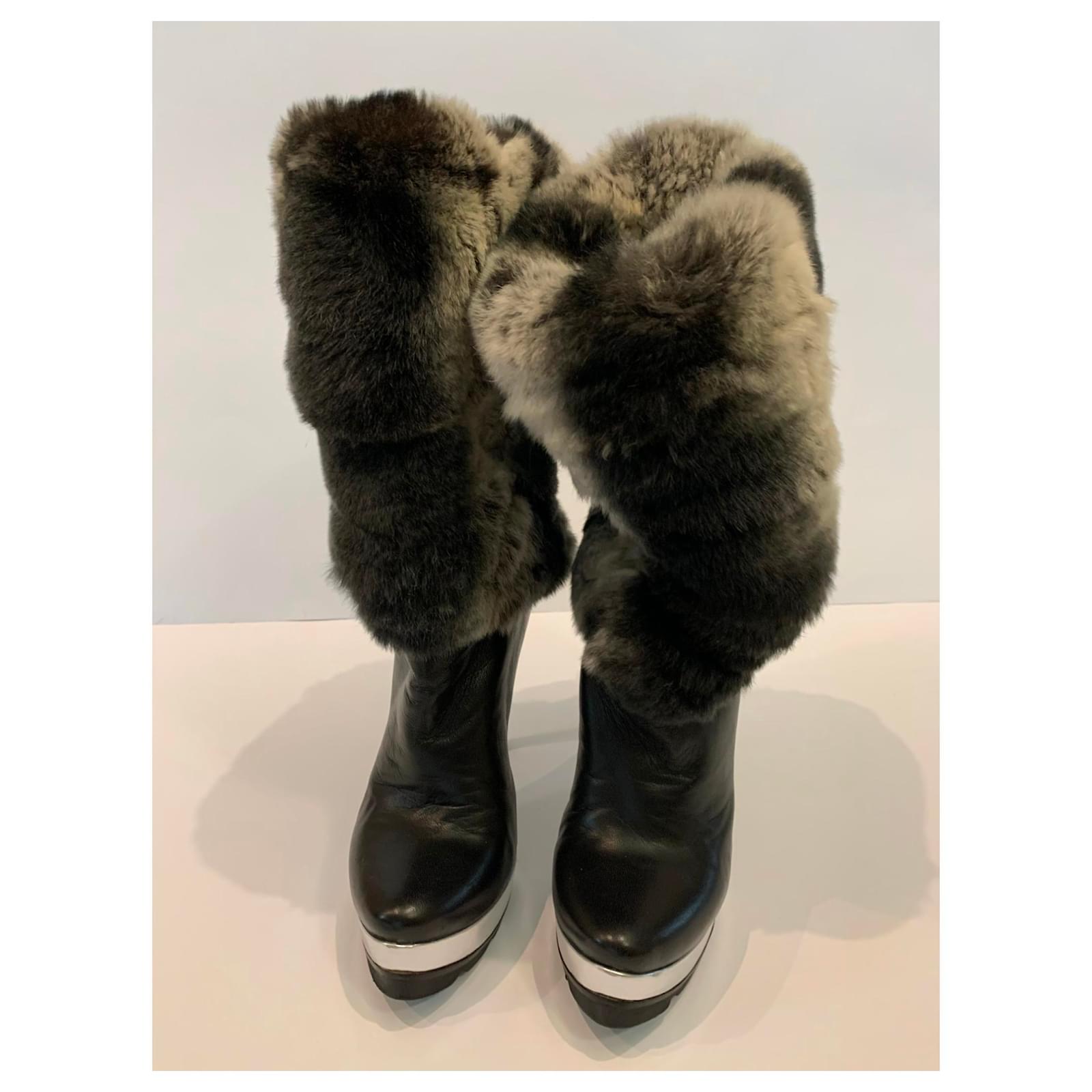 Walter Steiger Boots Black Grey Leather Fur ref.171204 - Joli Closet