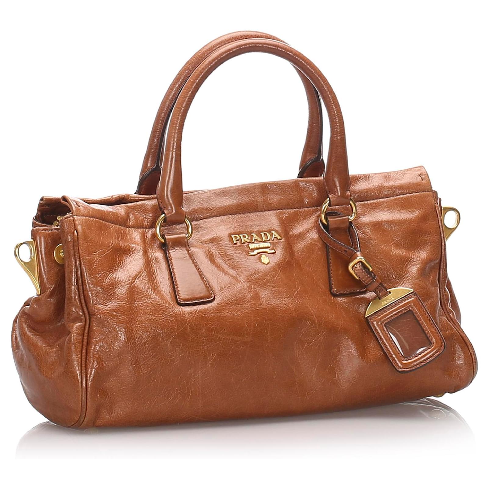 Sacoche Prada Marron Vitello Shine Cuir Cuir vernis ref.179431 - Joli ...