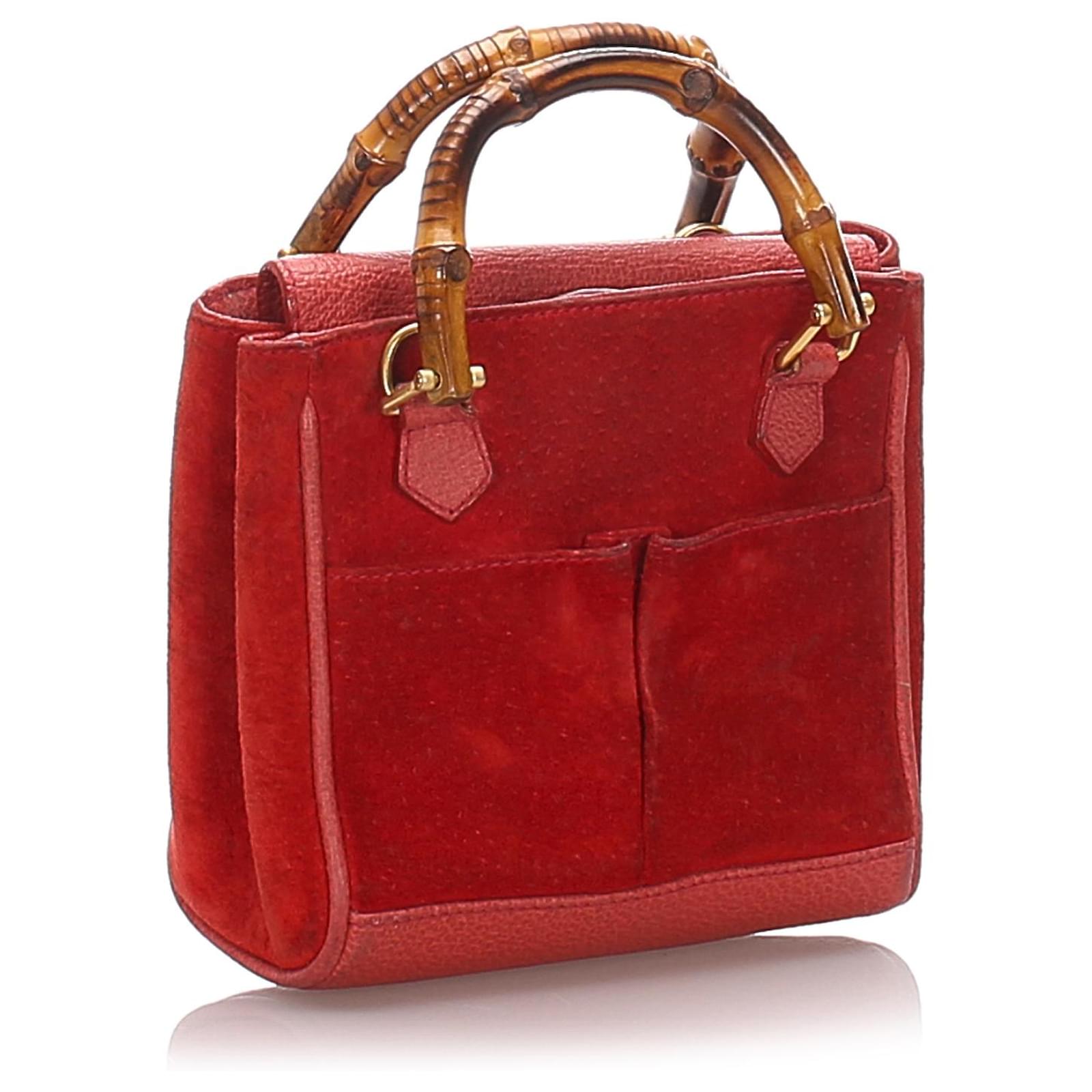 Gucci Cartable en daim de bambou rouge Suede Cuir Bois ref.182609 ...