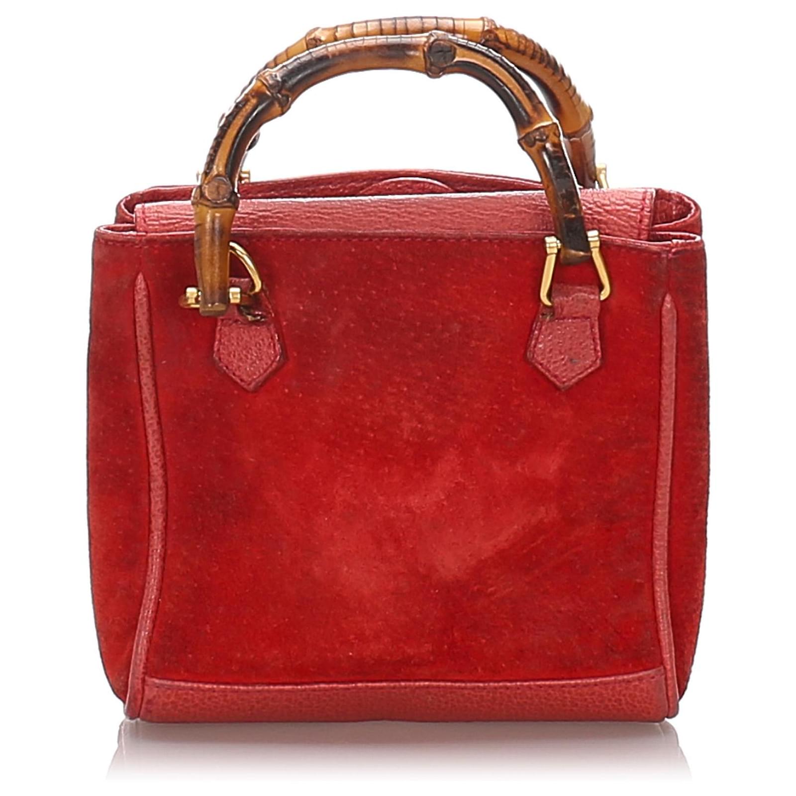 Sacs à main Gucci Gucci Cartable en daim de bambou rouge Suede,Cuir ...