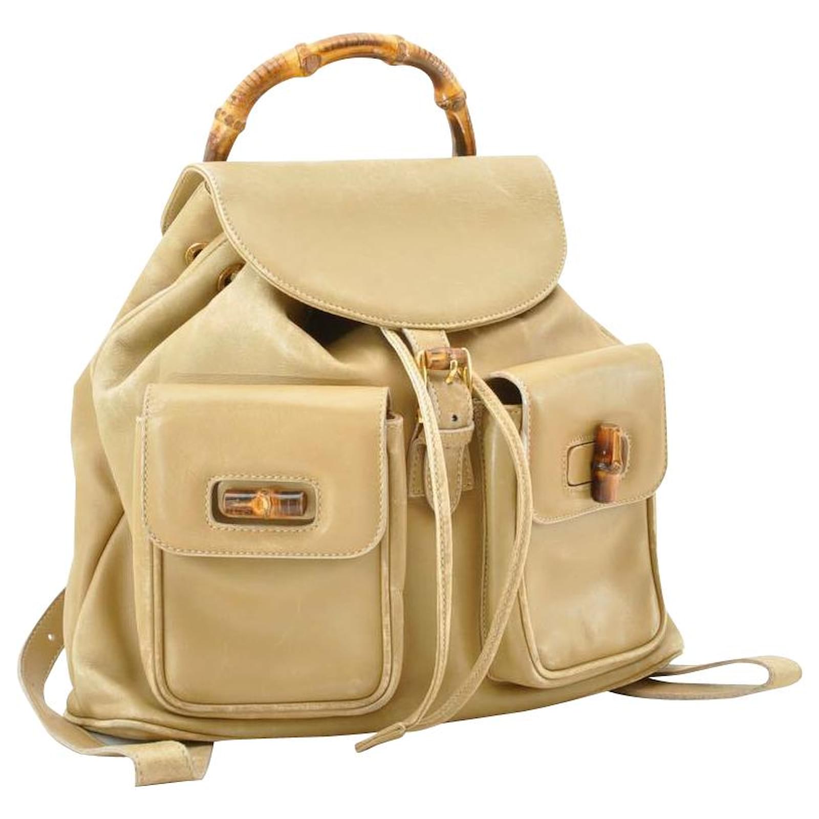 Gucci Backpack bamboo Beige Leather ref.182789 - Joli Closet