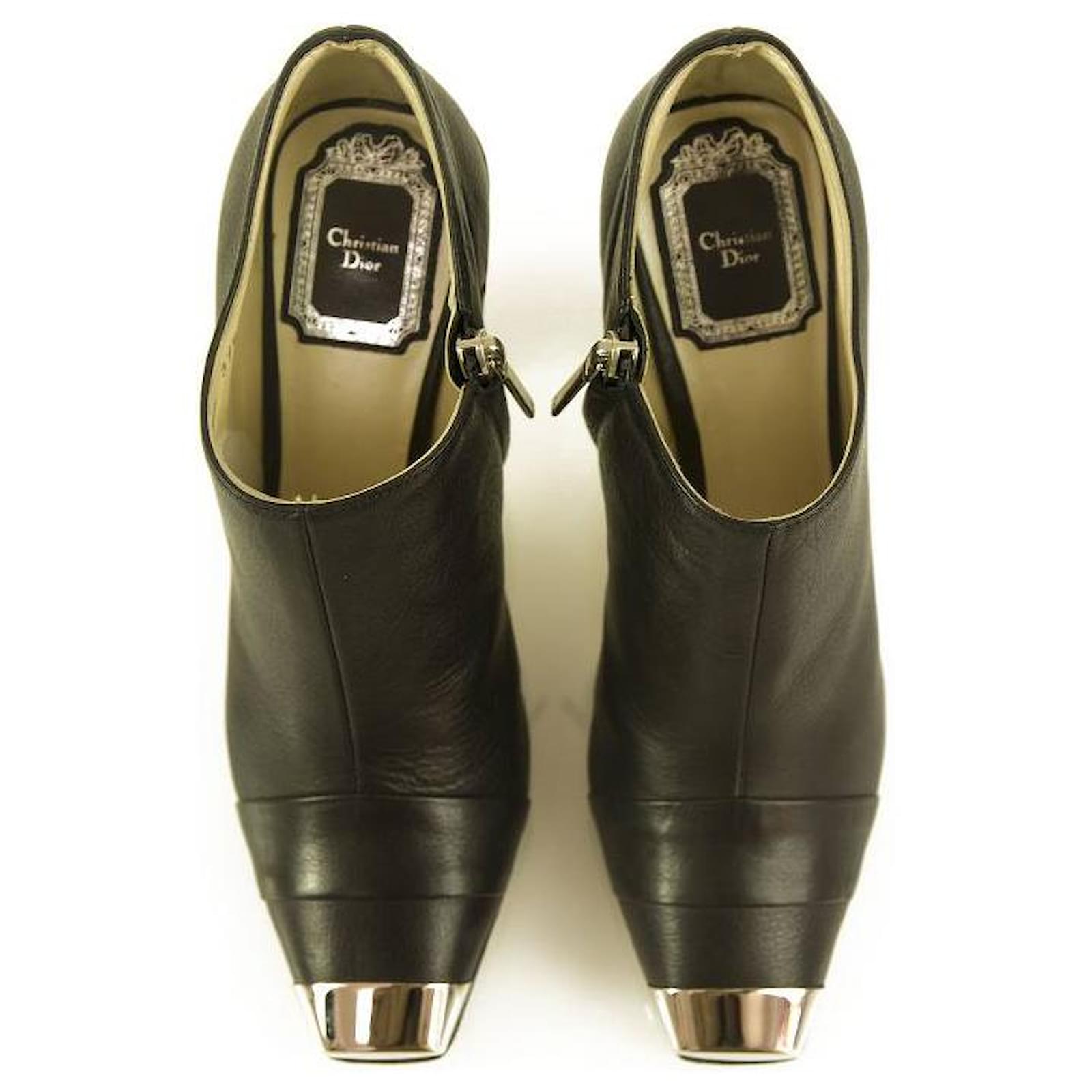 Bottines Christian Dior Christian Dior Bottines En Cuir Noir Carré ...