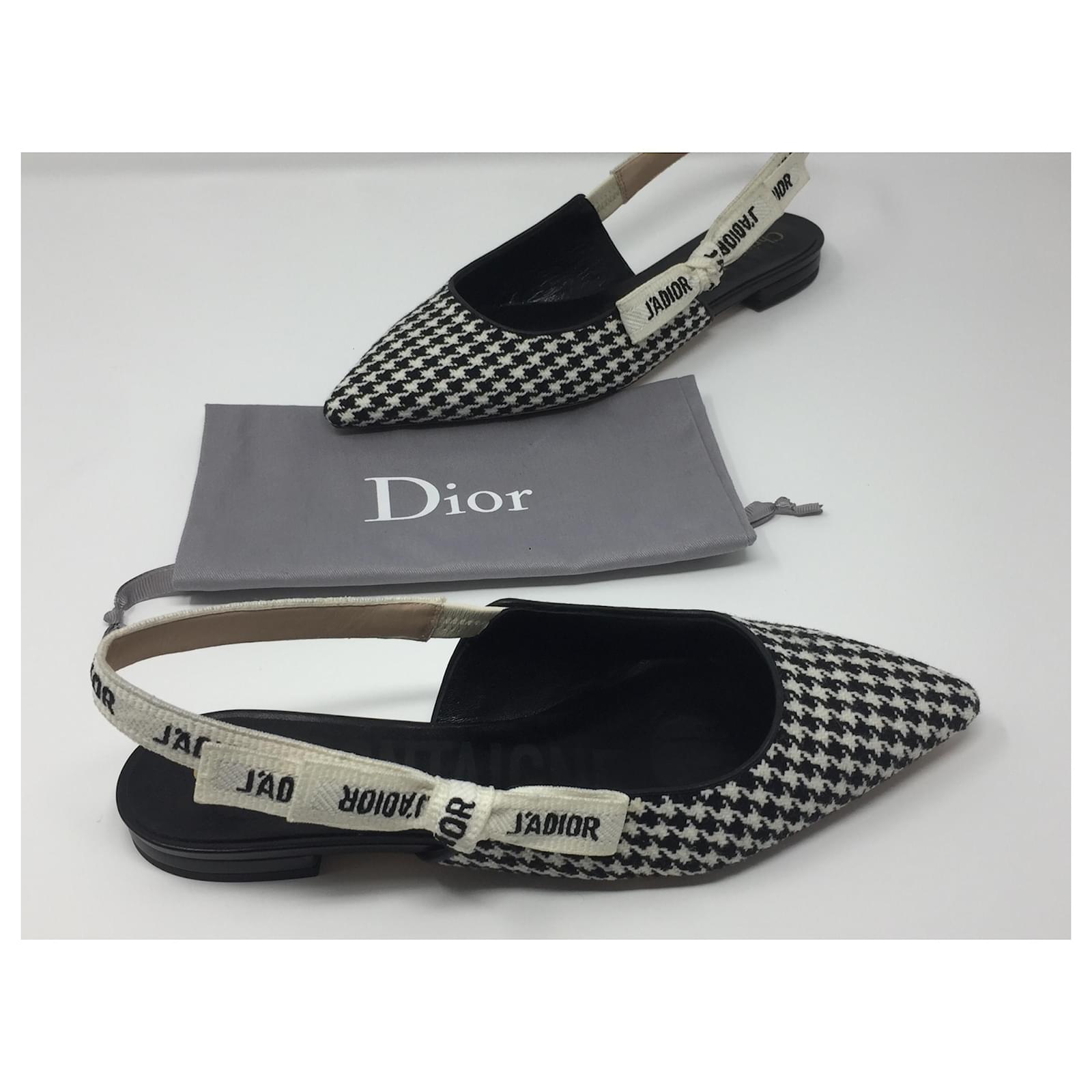 Christian Dior Flats j’adior Black White Wool ref.184762 - Joli Closet