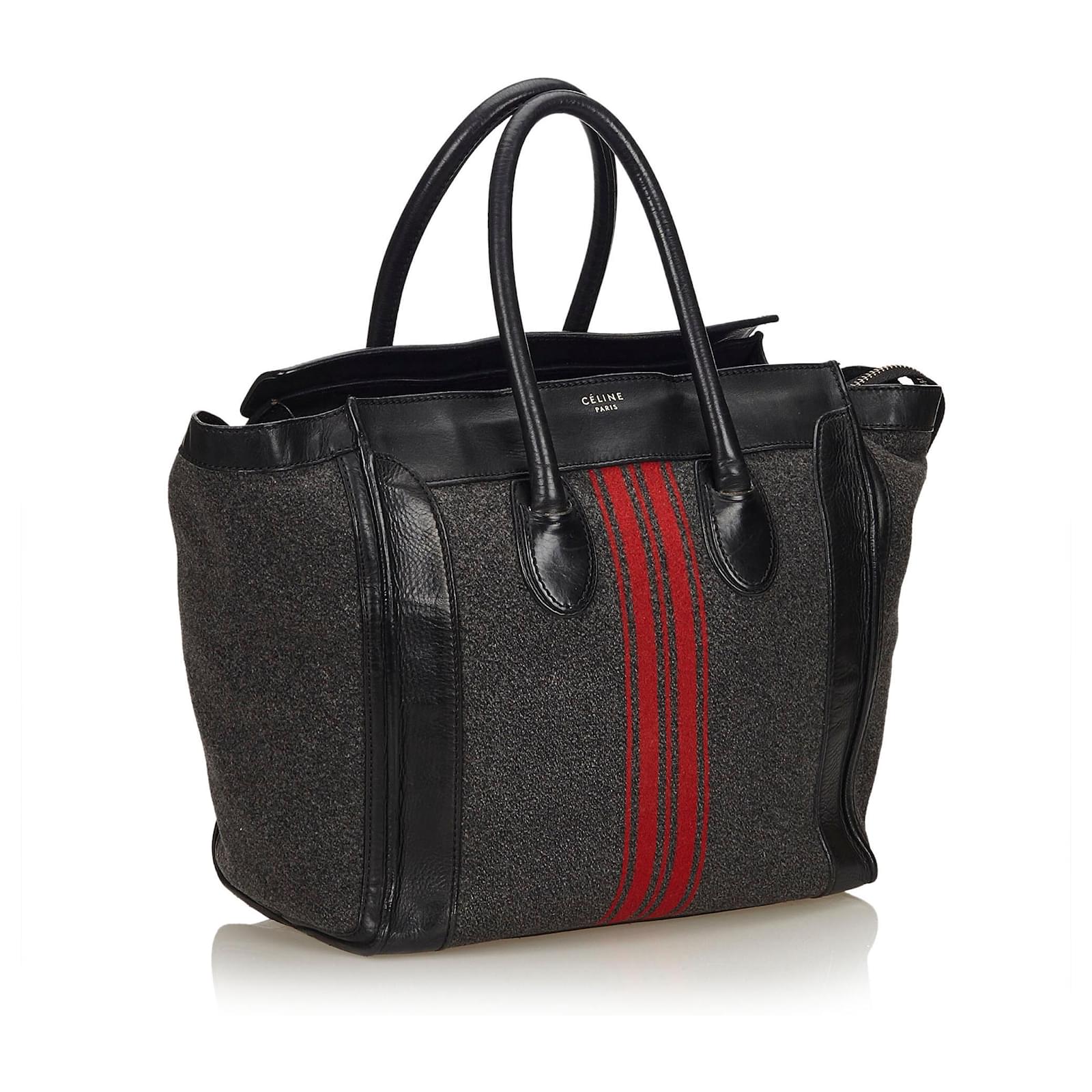 Céline Celine Gray Wool Racer Stripe Medium Luggage Multiple colors ...