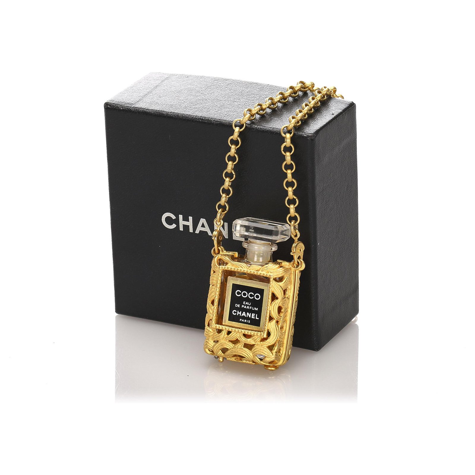 Collier Bouteille de Parfum Coco Doré Chanel Métal ref.191688 - Joli Closet