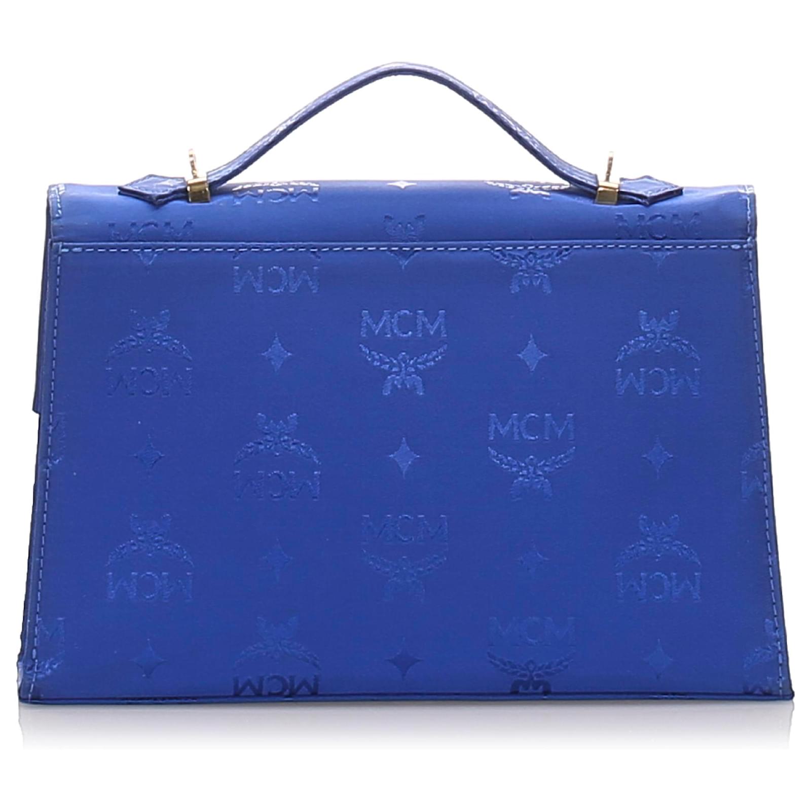 MCM Blue Visetos Envelope Clutch Bag Leather Cloth Pony-style calfskin ...