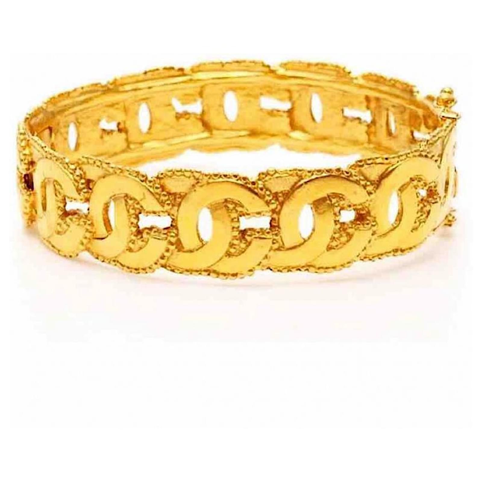 Chanel Vintage 24K Gold Plated CC Hinged Bangle Golden Gold-plated ref ...