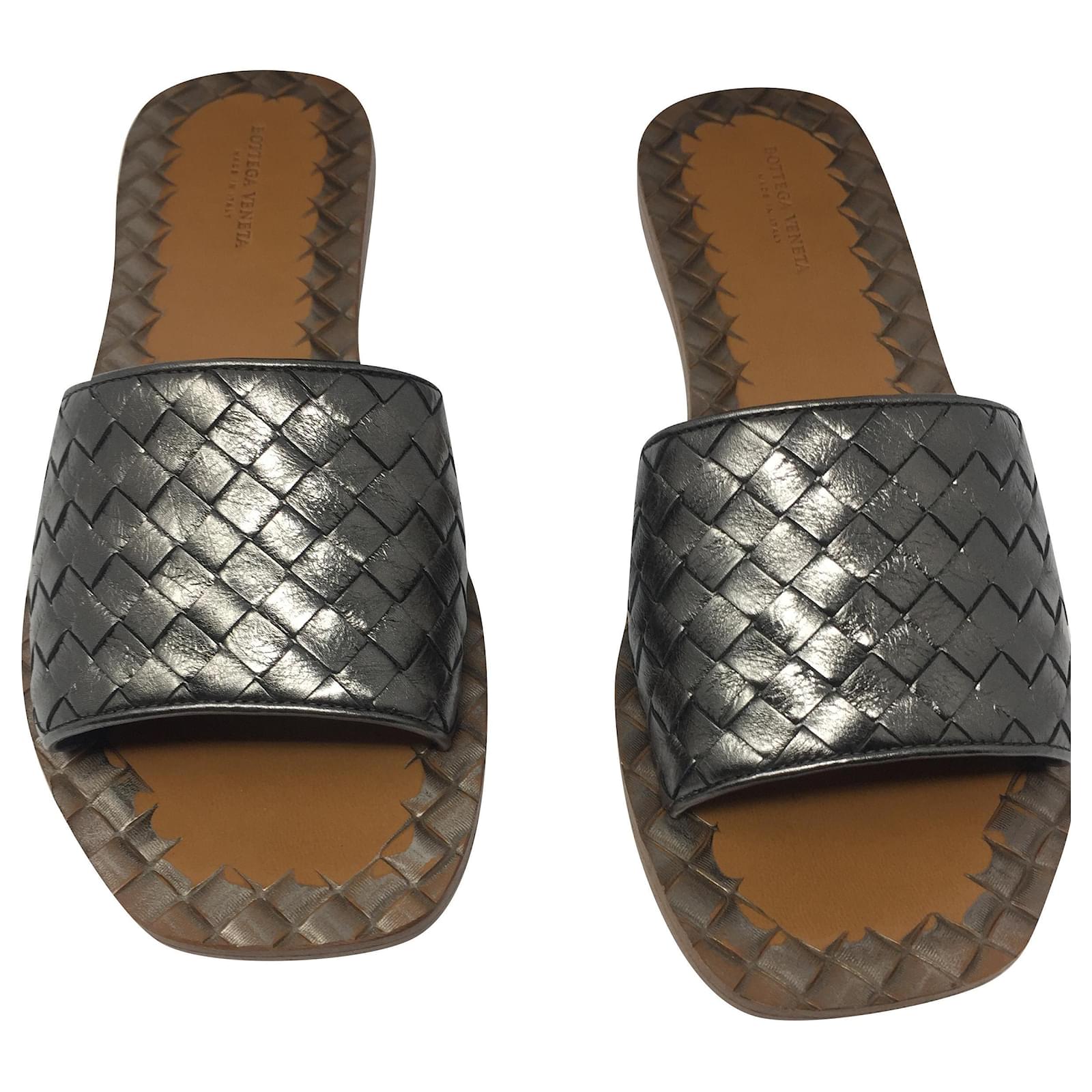 Bottega Veneta Weaving sandals Bronze Leather ref.197275 - Joli Closet