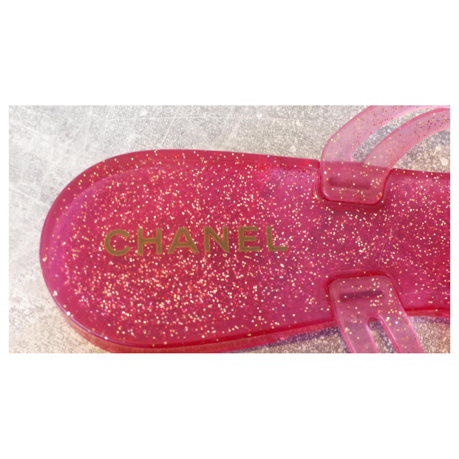 Chanel Sandali con glitter in camelia Rosa Resina ref.201569 - Joli Closet