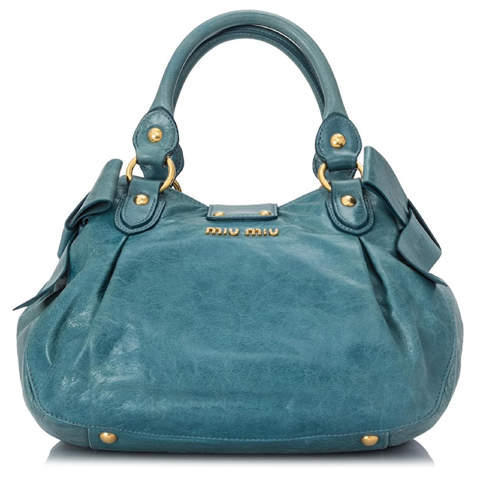 Miu Miu Blue Leather Satchel Pony-style calfskin ref.205284 - Joli Closet